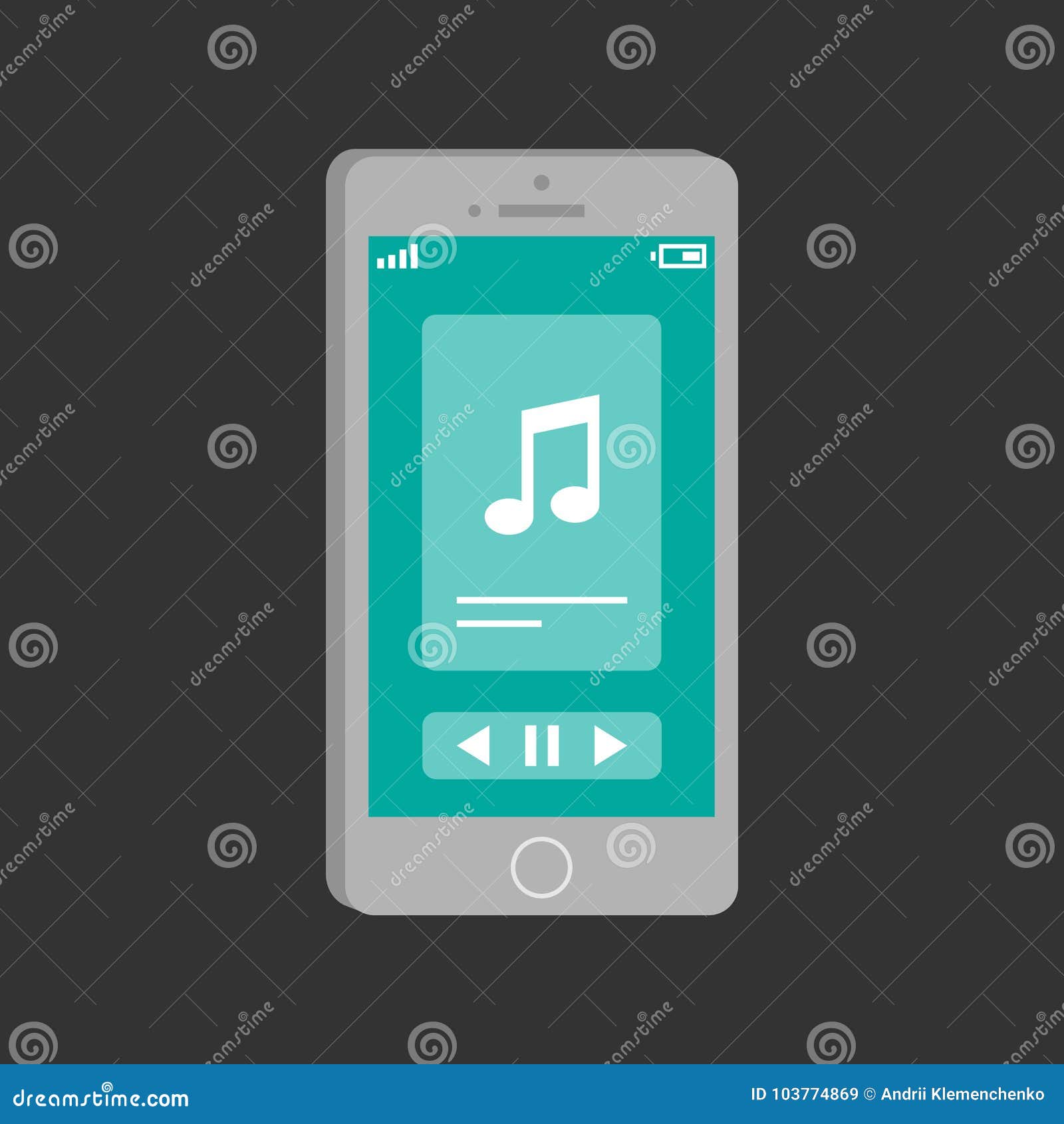 A Modern Smartphone, a Music Player is Turned on. Vector Illustration ...