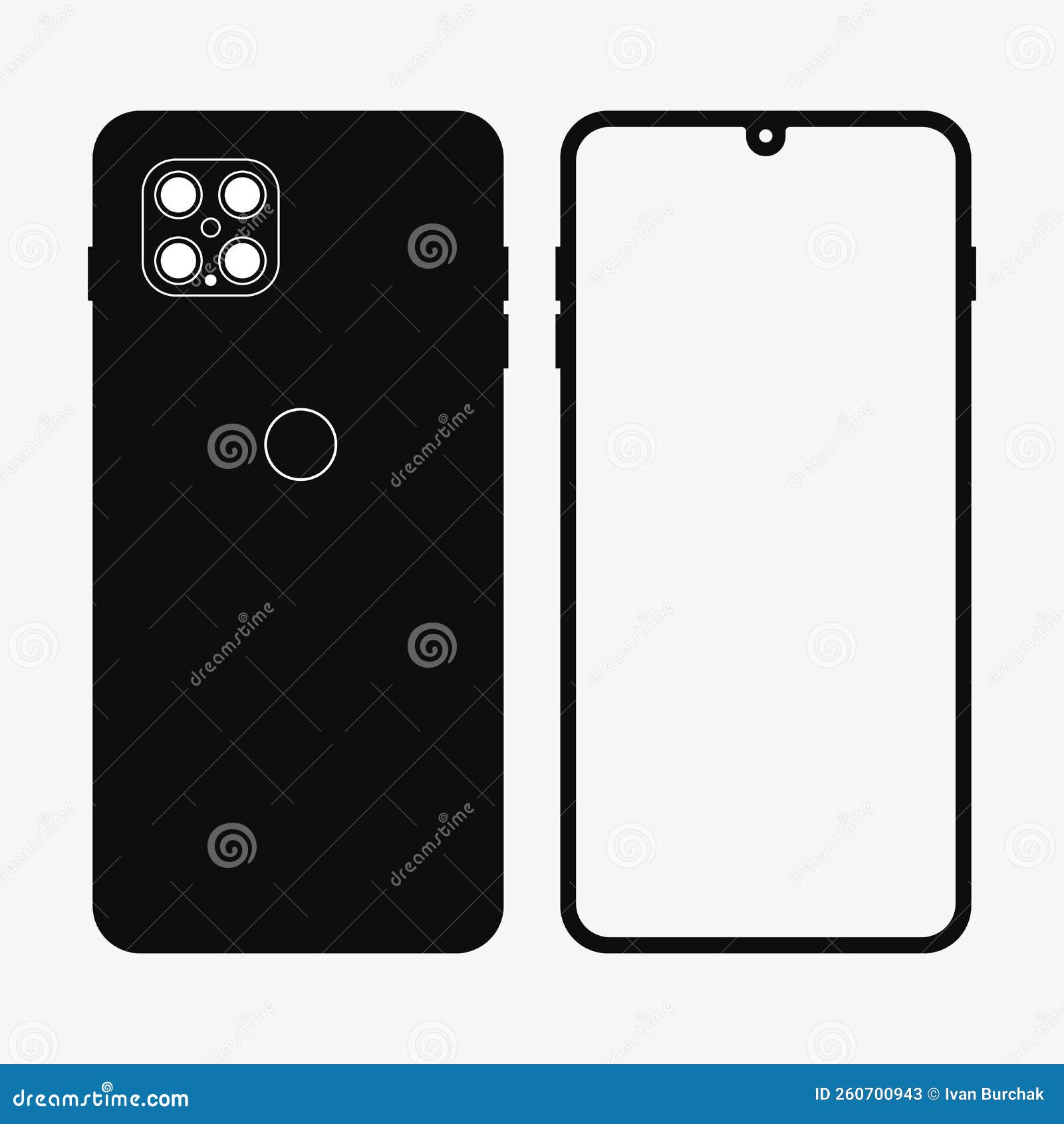 Modern Smartphone with Notch and Quad Cameras. Flat Vector Illustration ...