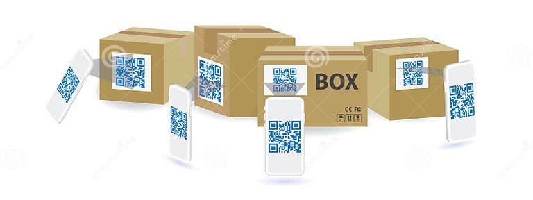 Modern Smartphone Scans QR Code on a Cardboard Box for Detail of ...