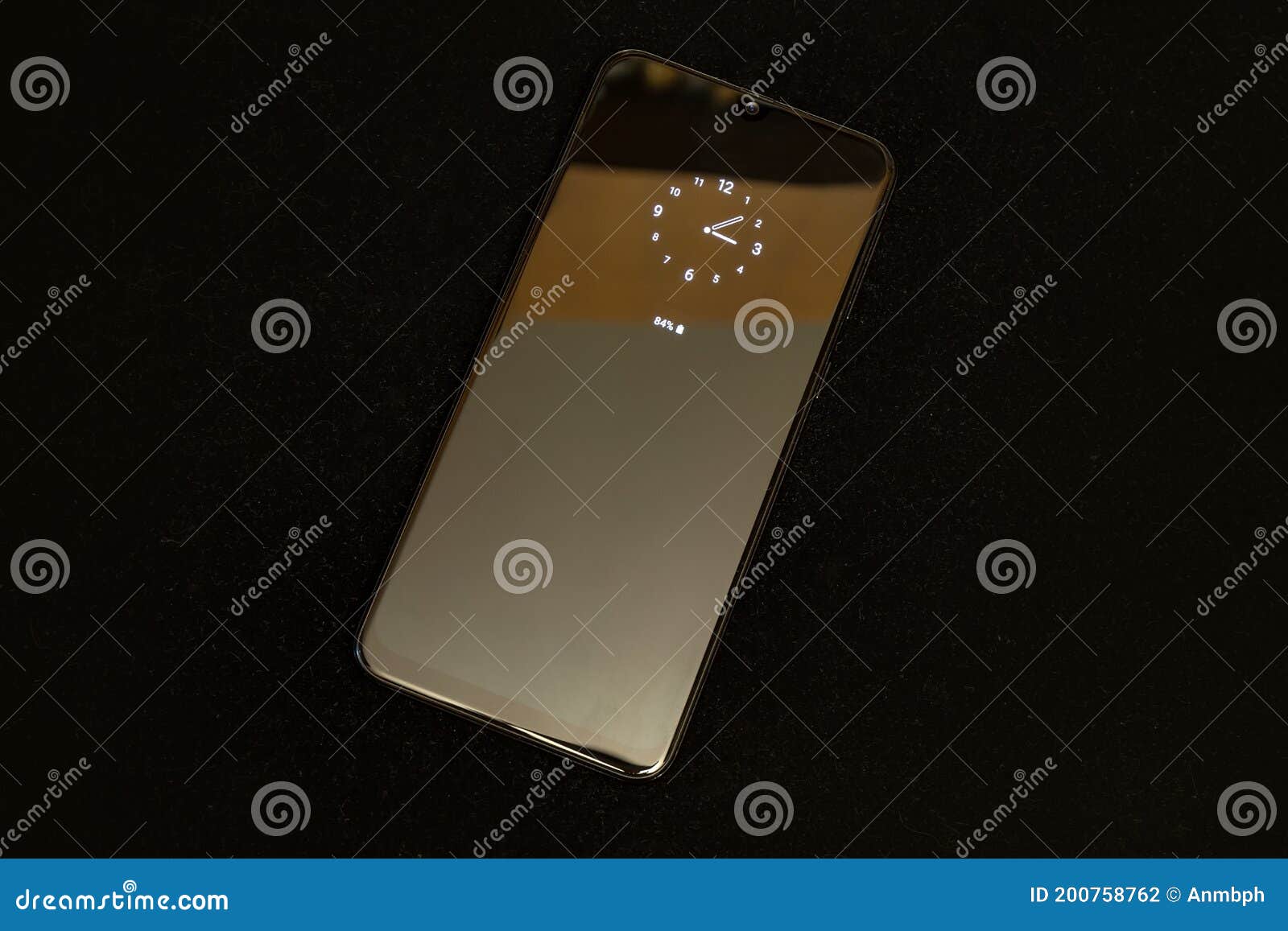 Modern Smartphone with Switched on Lock Screen with Analog Clock Stock ...