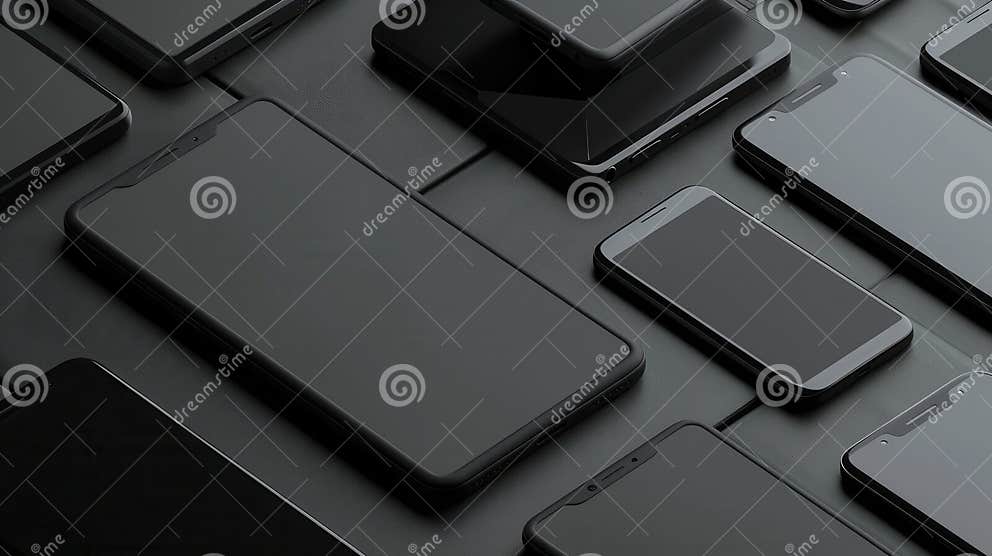 Modern Smartphones Displayed on a Dark Surface from Different Angles ...