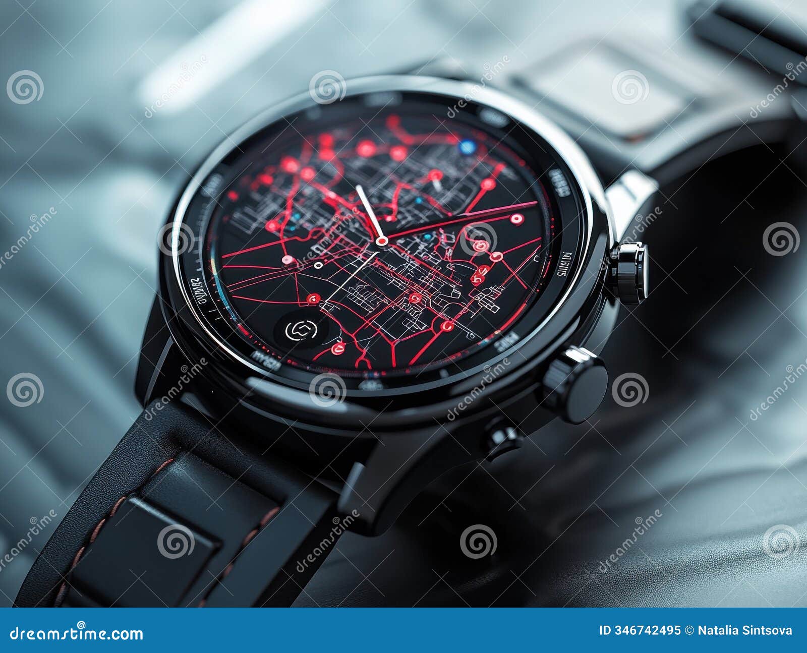 A Modern Smartwatch with a Black Strap and a Display Displaying a Map ...