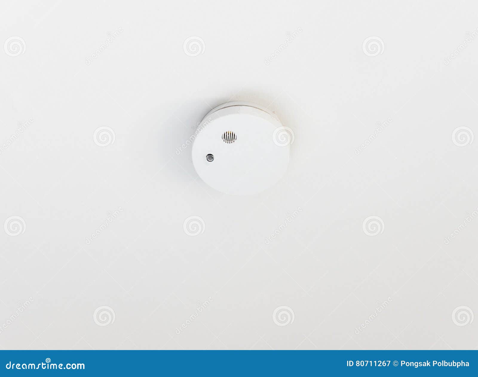 Modern Smoke Sensor Hanging On Ceiling. Temperature Gage Circular Wall ...