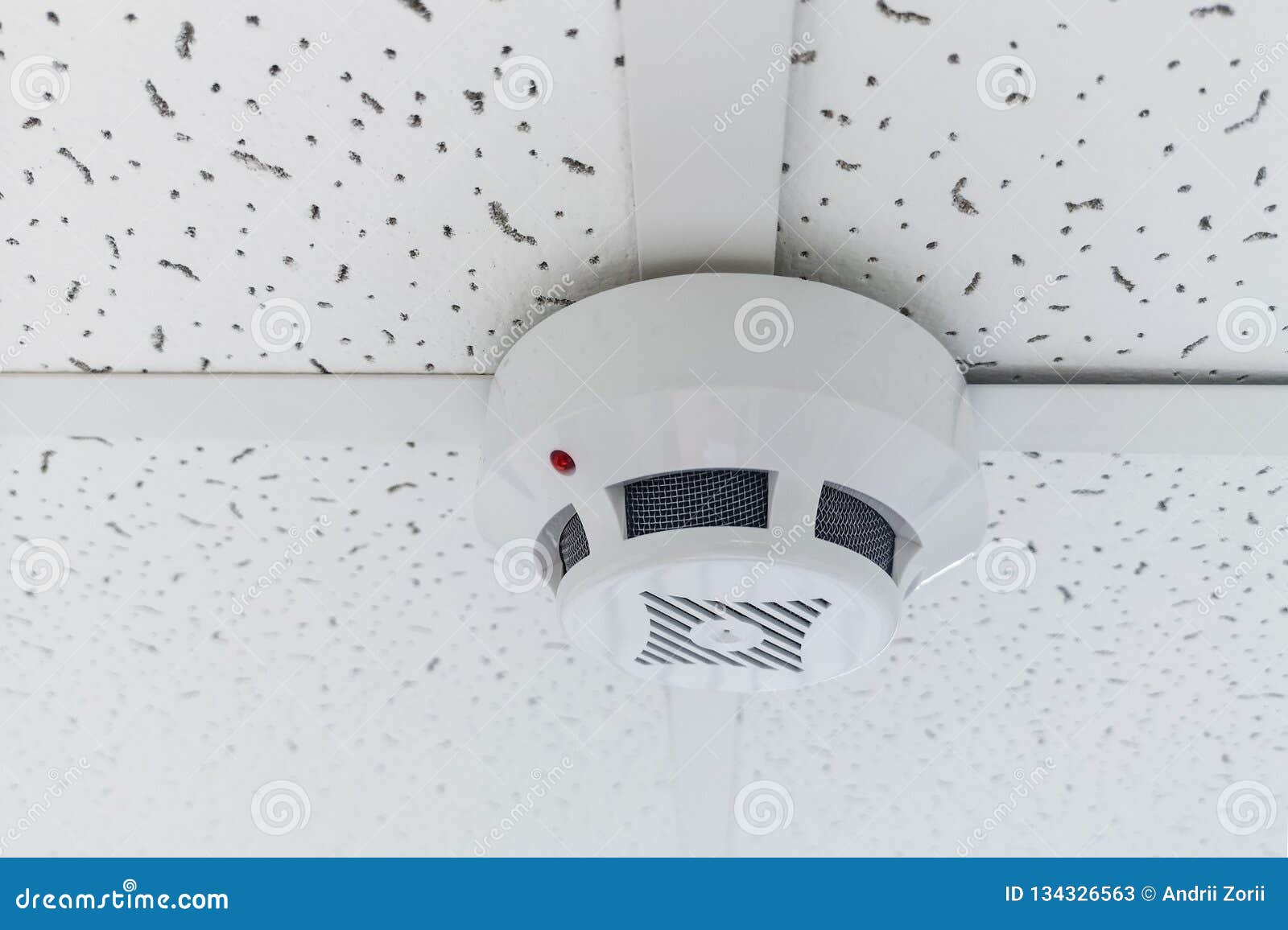Modern Smoke Sensor Hanging on Ceiling. Temperature Gage Circular Wall ...