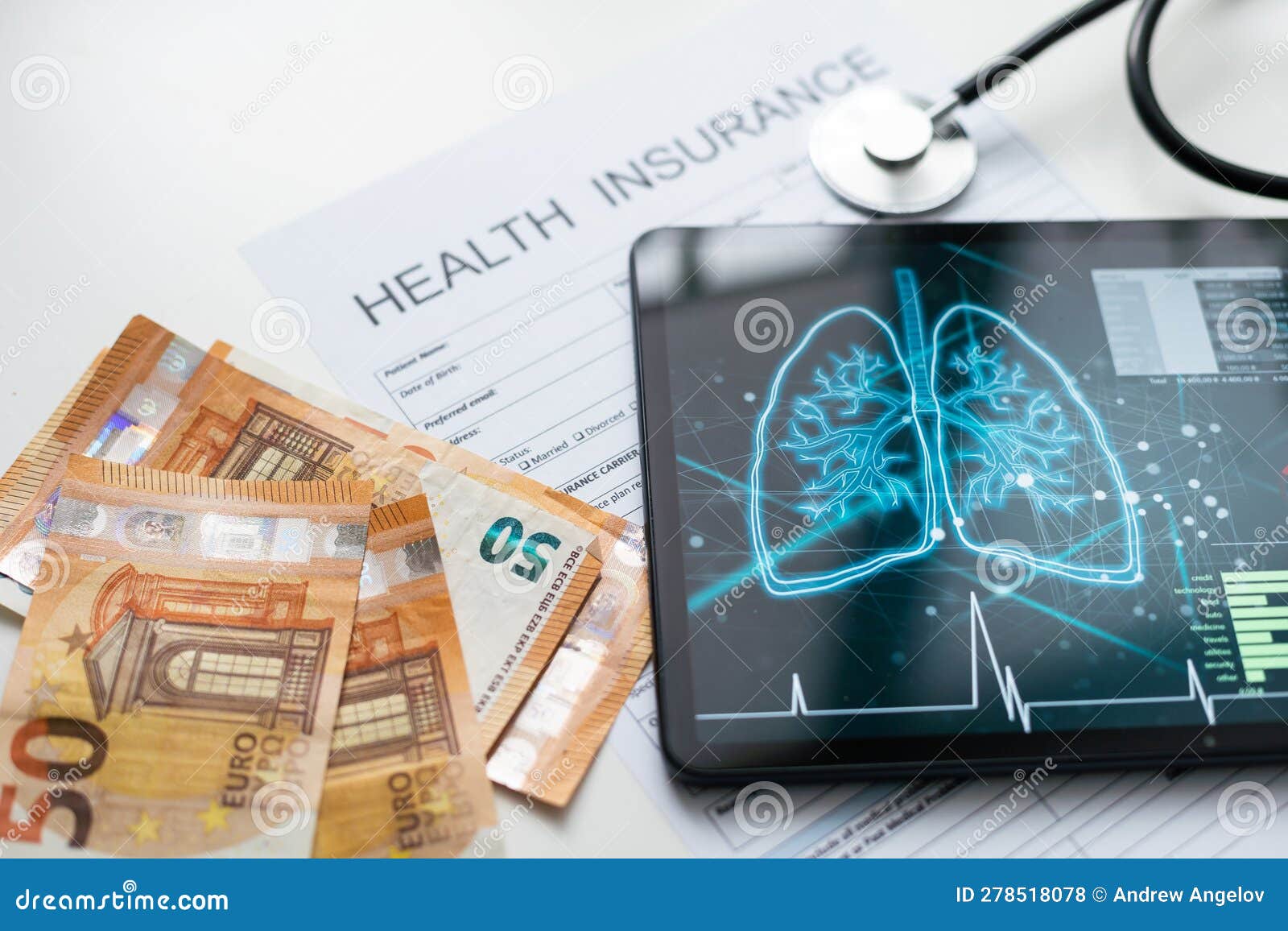 Modern Social Health Insurance Program. Tablet Computer with Healthcare ...