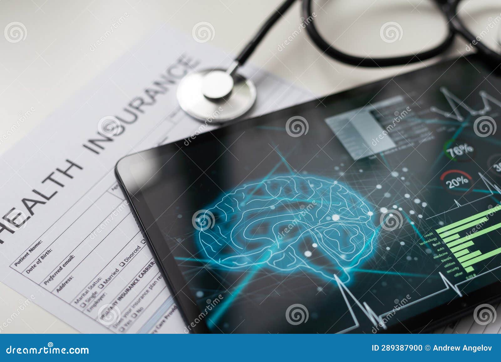 Modern Social Health Insurance Program. Tablet Computer with Healthcare ...