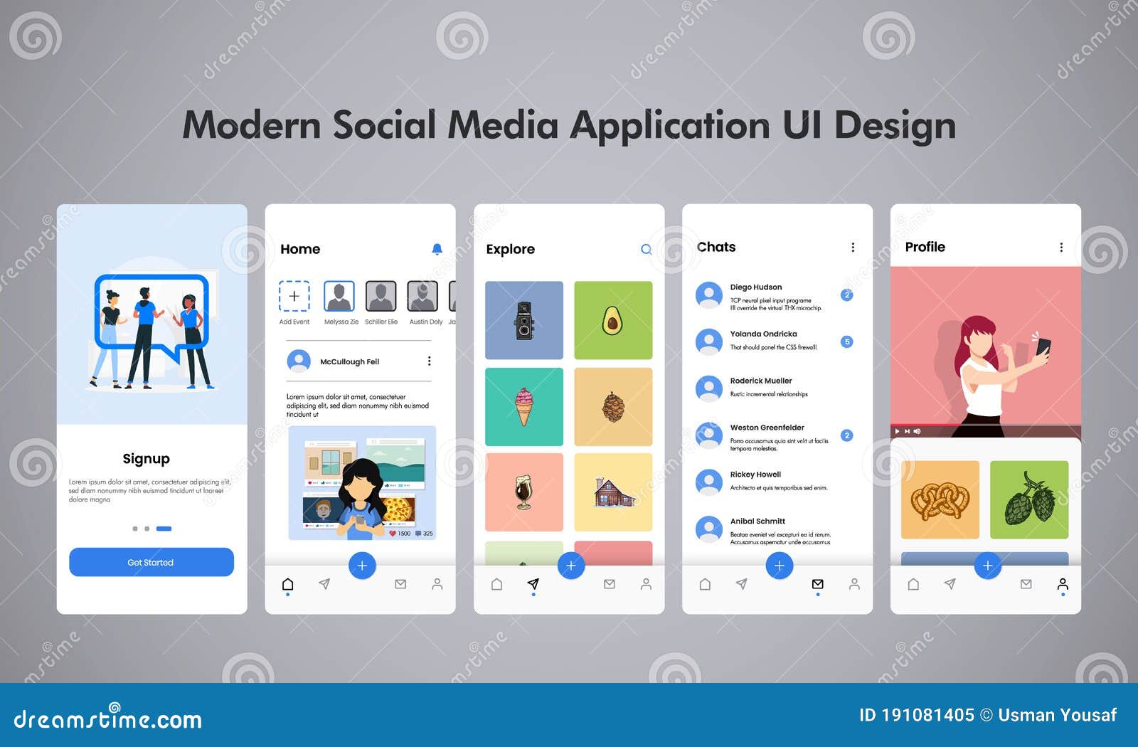 Modern Social Media Mobile Application Design Stock Vector ...