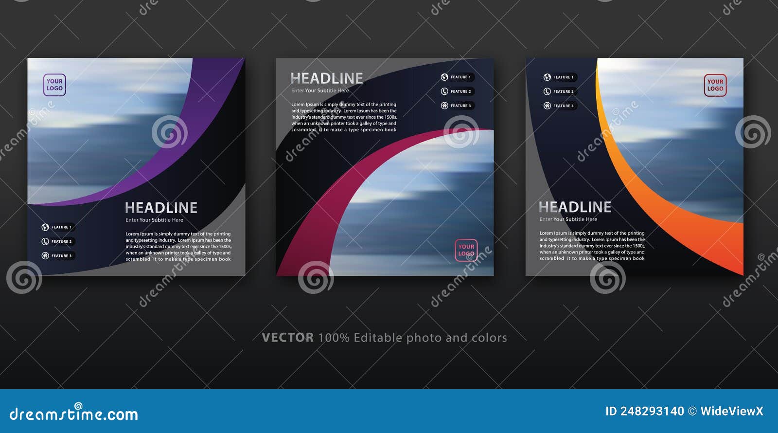 Web Banner Template Vector in Square Shape. 3 in 1 Editable Collection ...