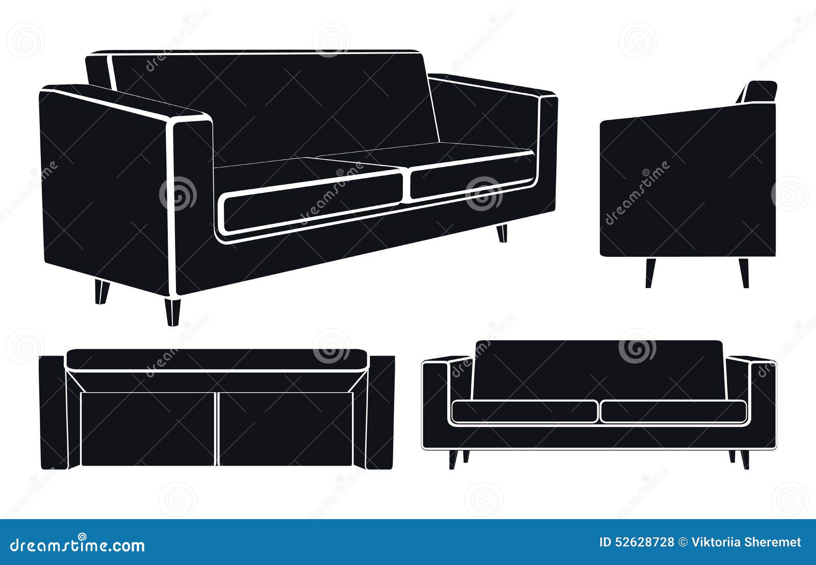 Modern Sofa Couch, Different Views, Vector Stock Vector - Illustration ...