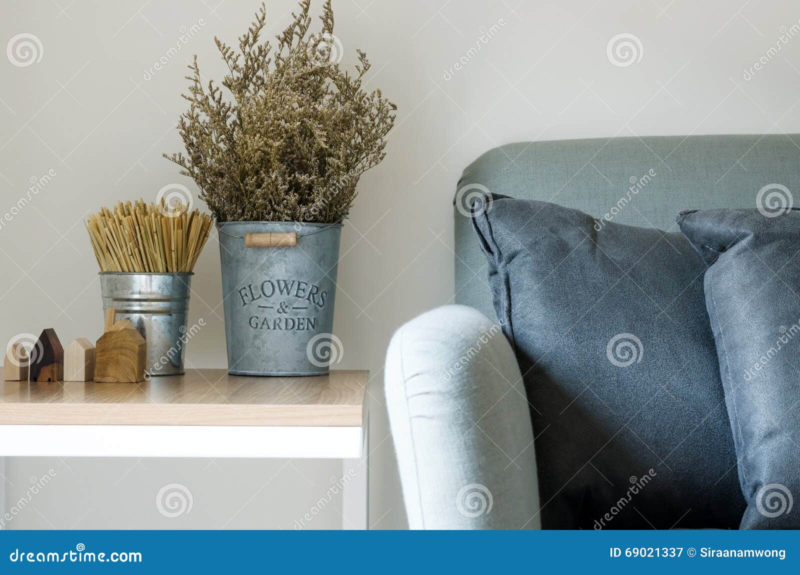 Modern Sofa with Dry Flower in Pot Stock Image - Image of colour, couch ...