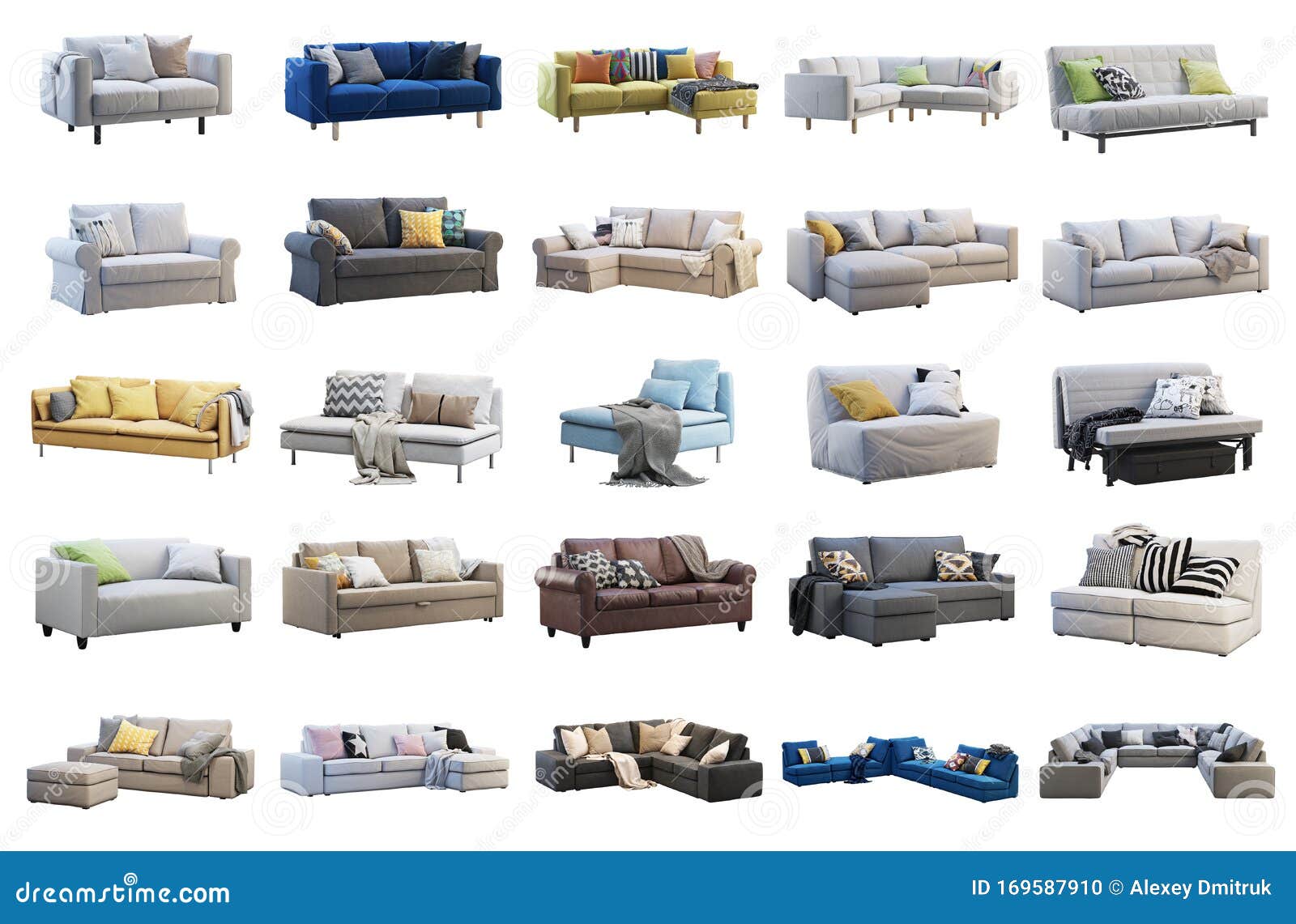 25 Modern Sofas Collage. Furniture Collection. 3d Render Stock ...