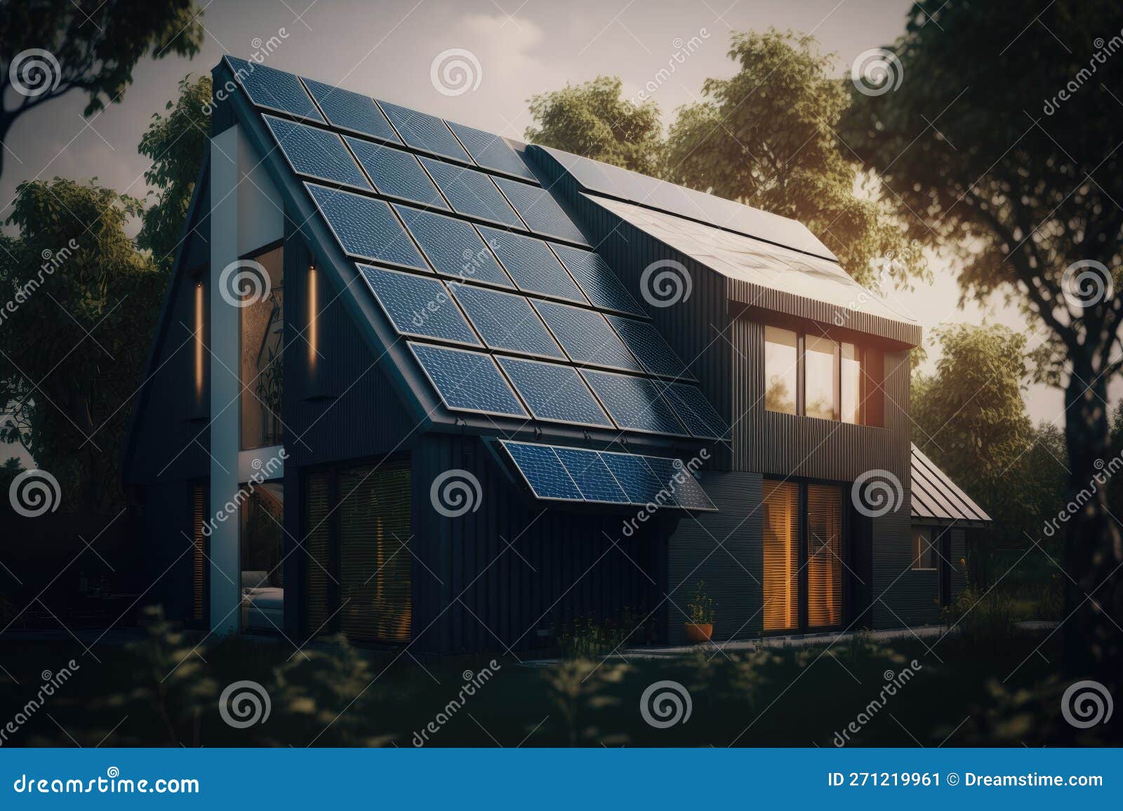 Modern Solar Panel Technology on a Home Stock Illustration ...