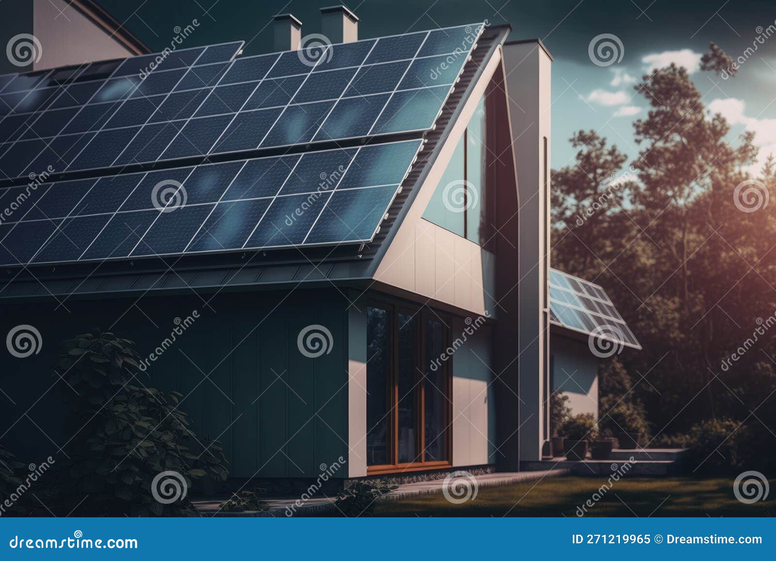 Modern Solar Panel Technology on a Home Stock Illustration ...