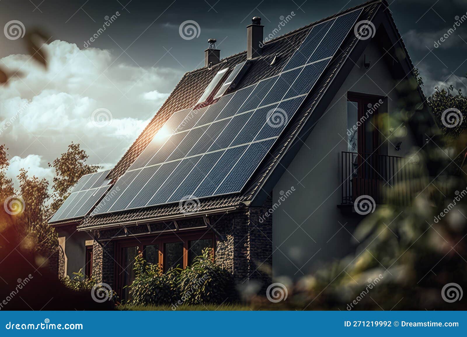 Modern Solar Panel Technology on a Home Stock Illustration ...