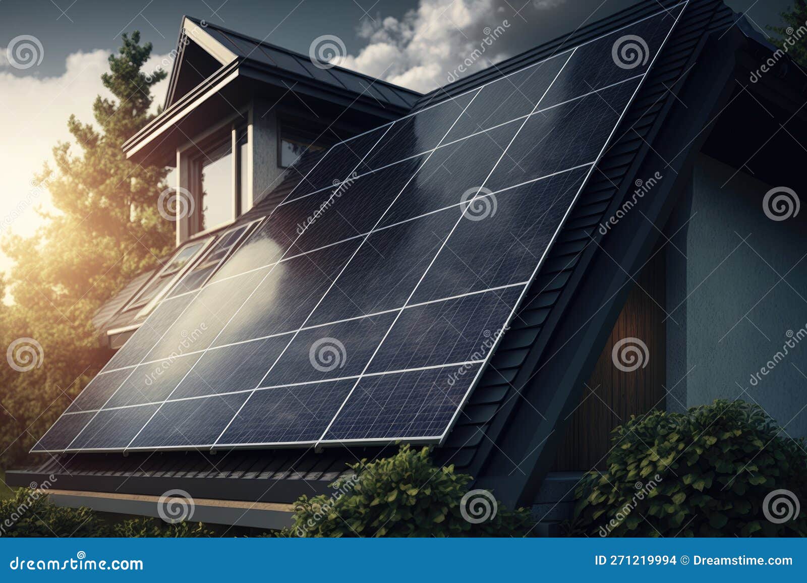 Modern Solar Panel Technology on a Home Stock Illustration ...