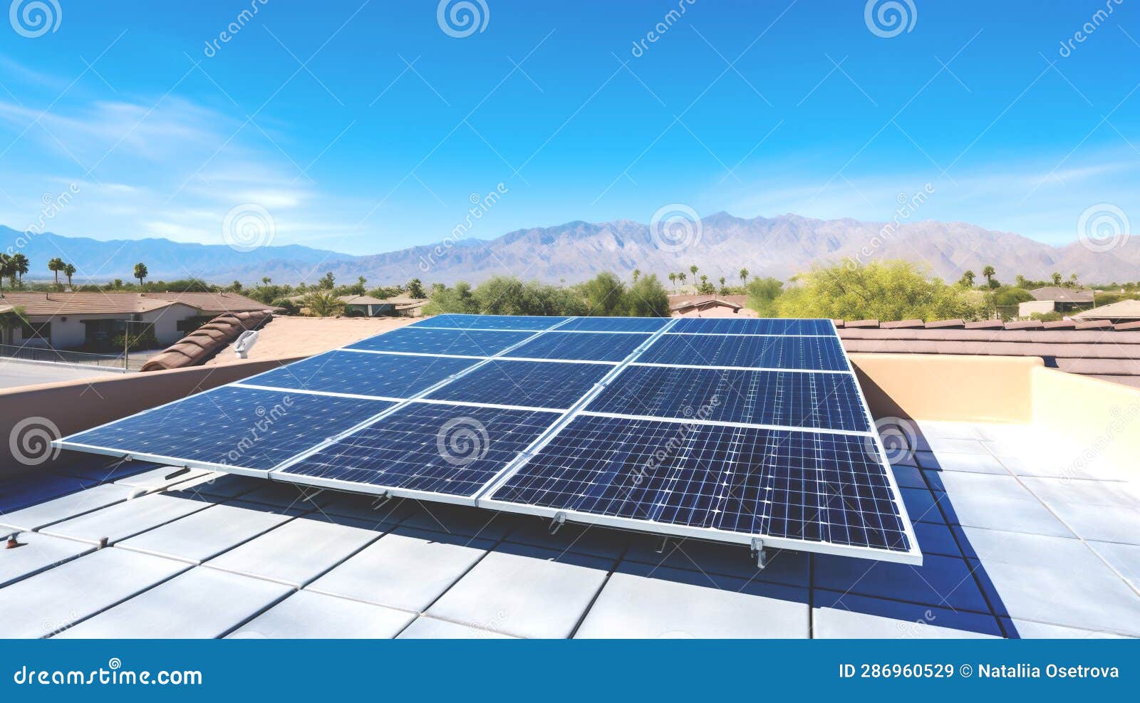 Modern Solar Panels Installed on a Residential Rooftop. Integration of ...