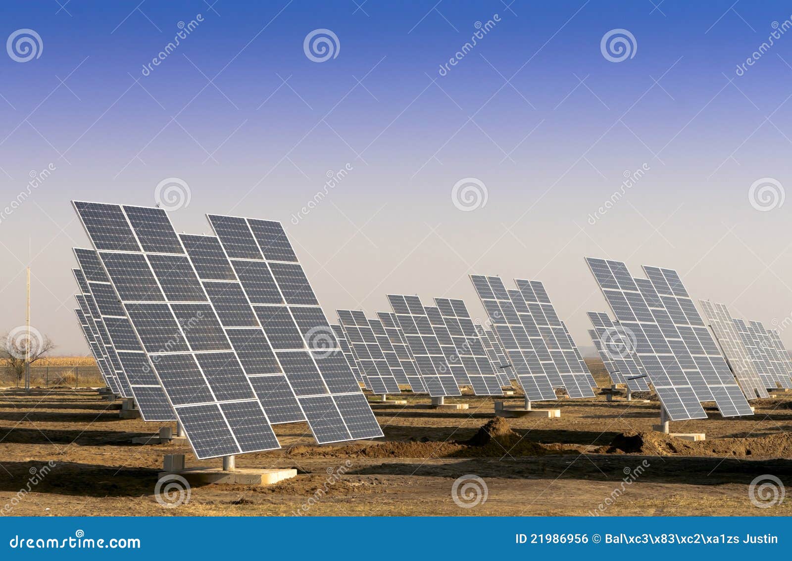 Modern Solar Power Plant in the Sunny Plain. Stock Photo - Image of ...
