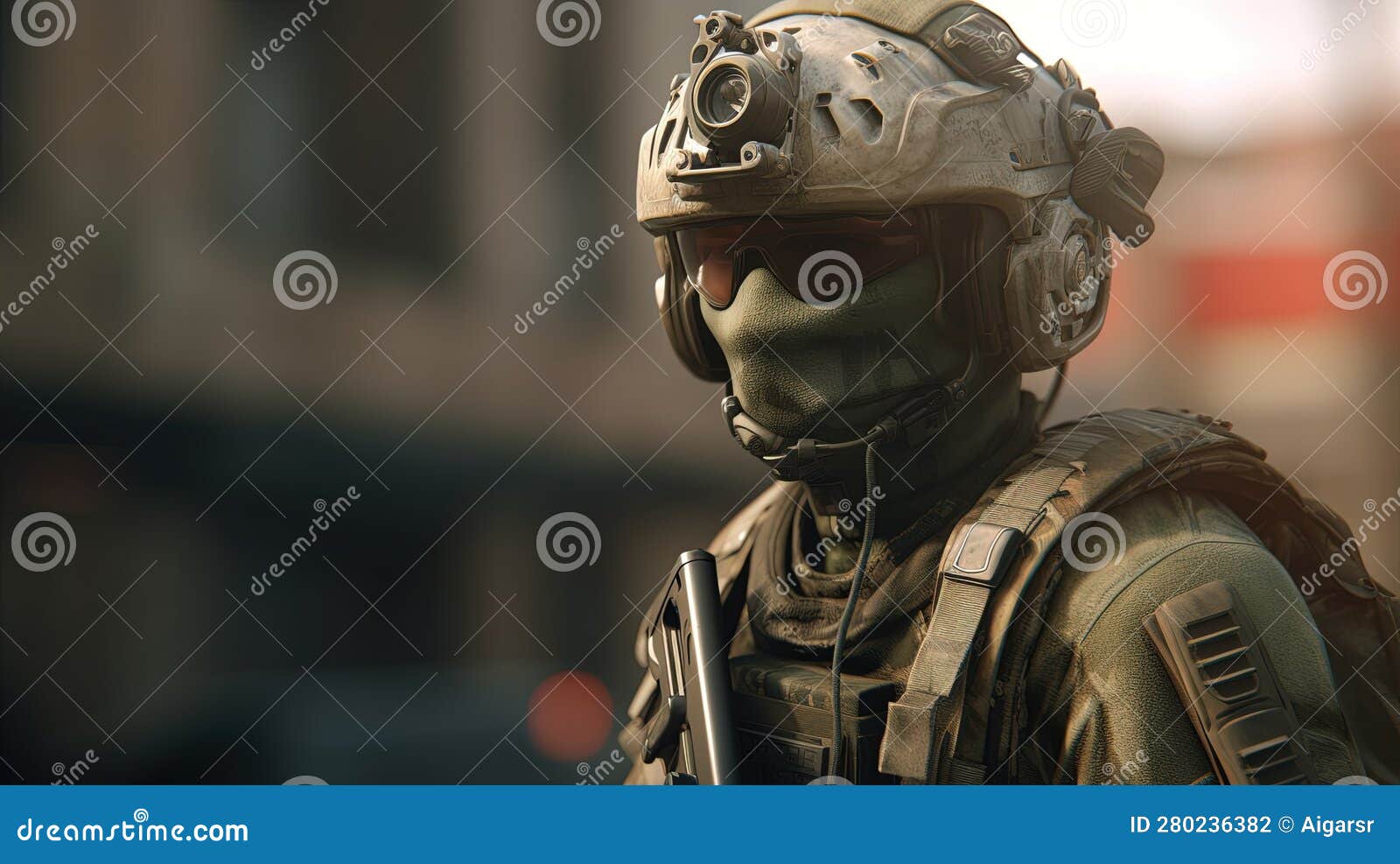 Modern Soldier Wearing Gas Mask During The Military Operation. Smoke ...