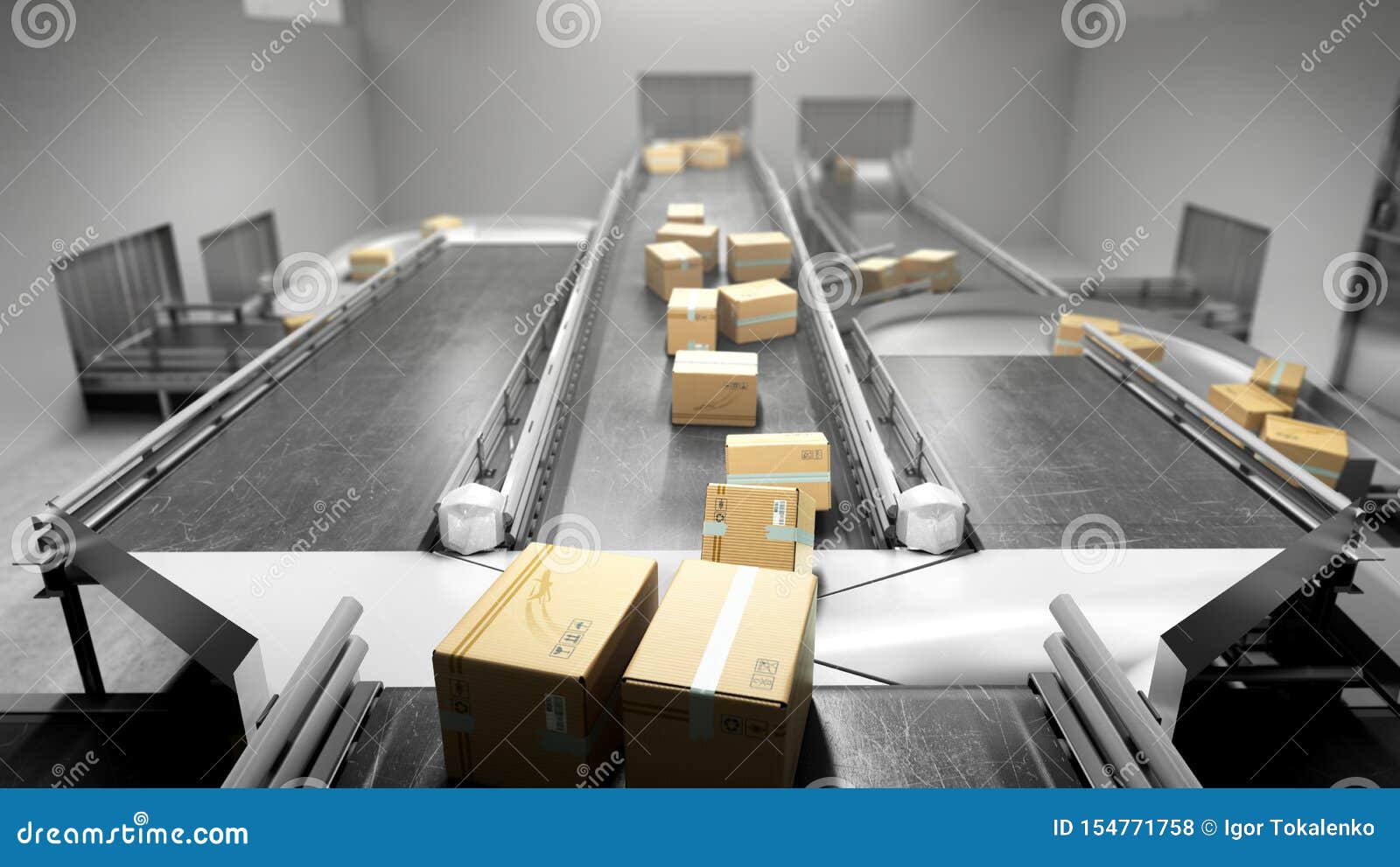 Modern Sorting System Conveyor Concept Cardboard Boxes on Conveyor 3d ...
