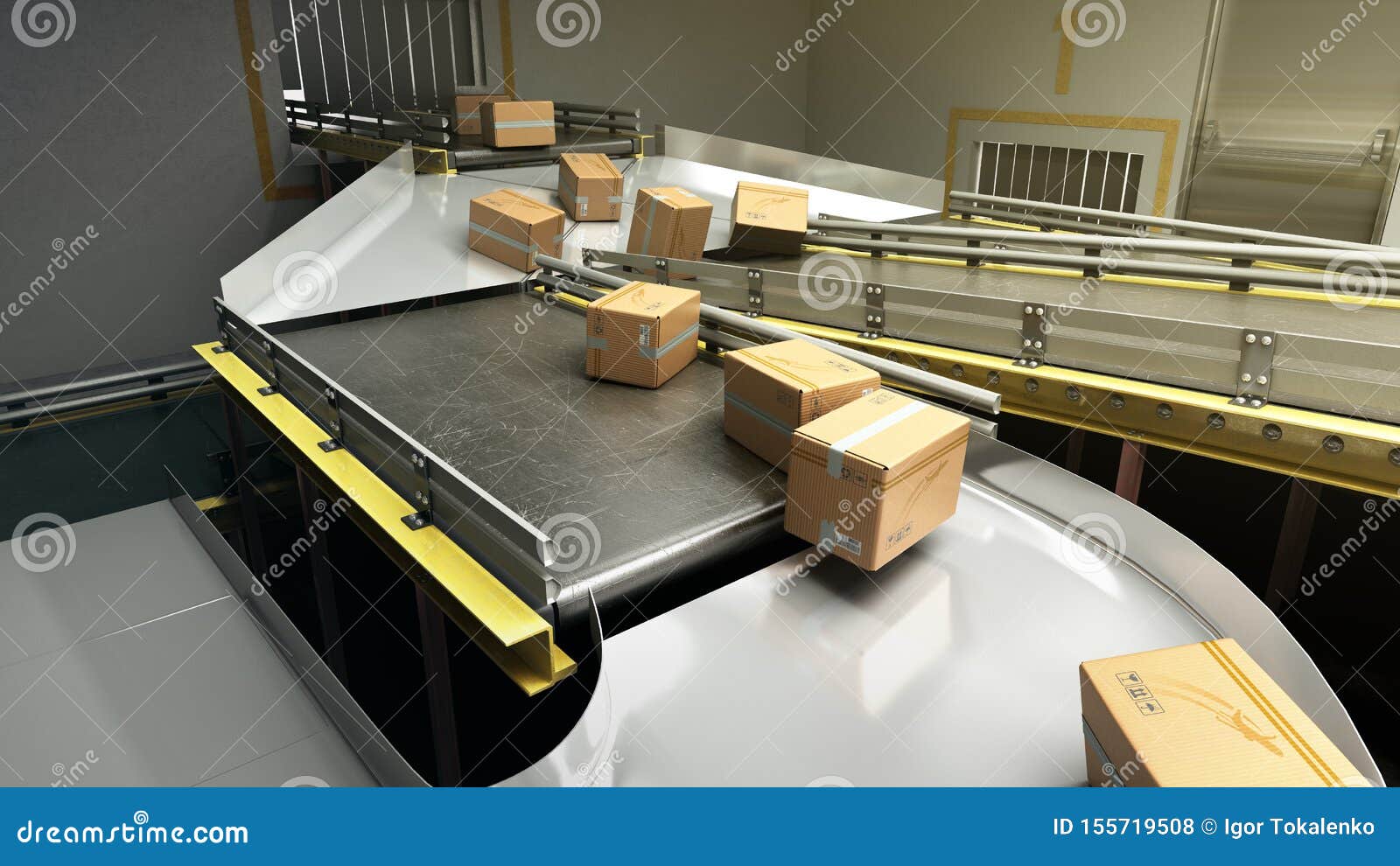 Modern Sorting System Conveyor Concept Cardboard Boxes on Conveyor 3d ...