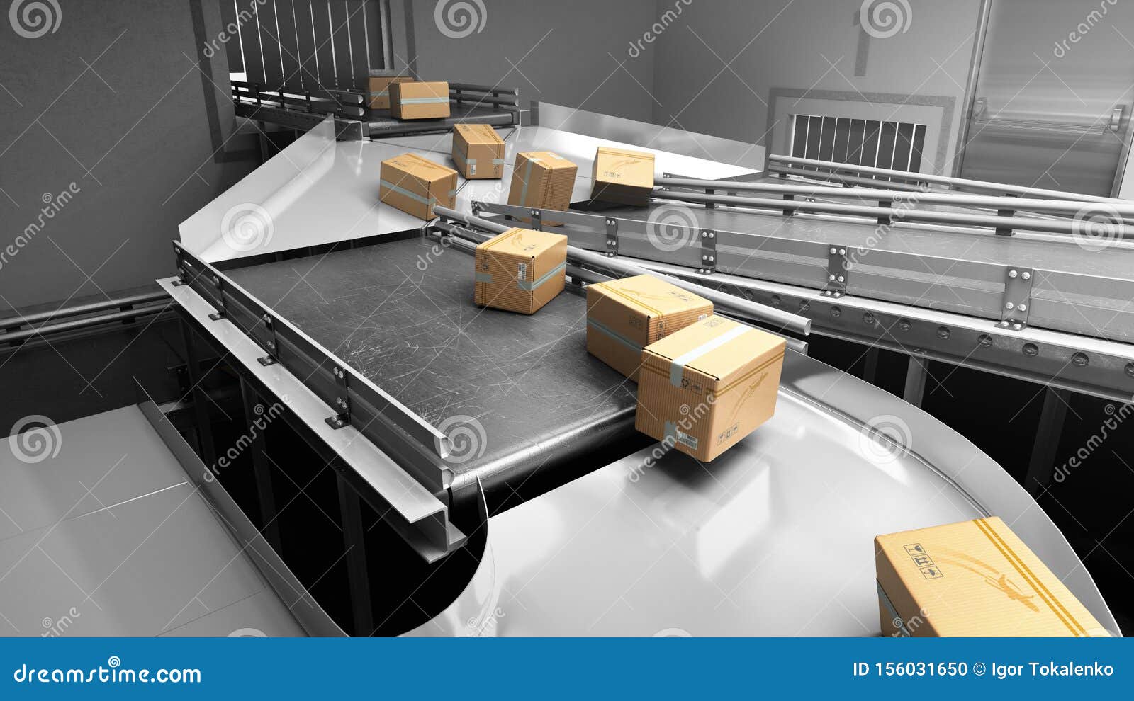 Modern Sorting System Conveyor Concept Cardboard Boxes on Conveyor 3d ...