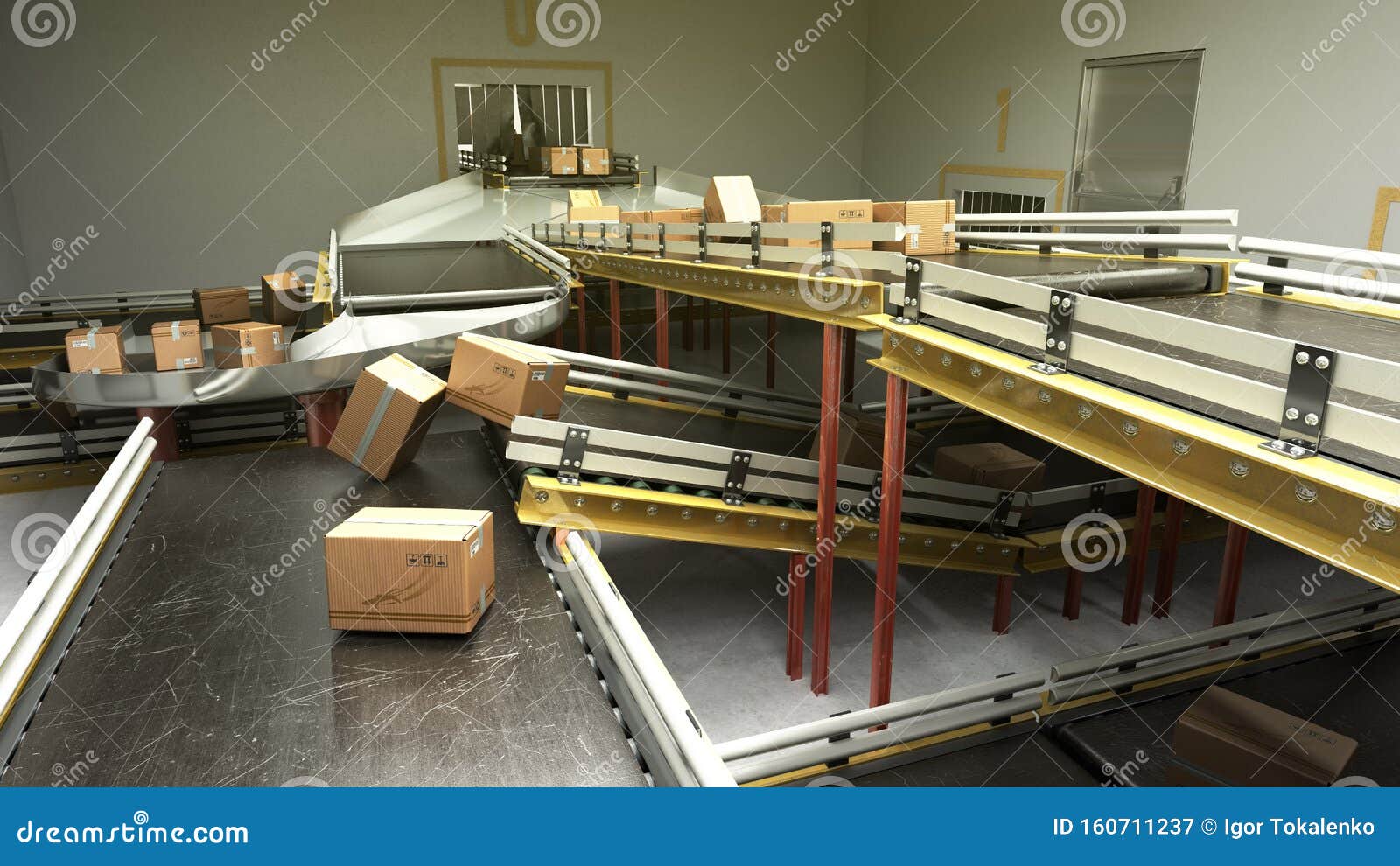 Modern Sorting System Conveyor Concept Cardboard Boxes on Conveyor 3d ...