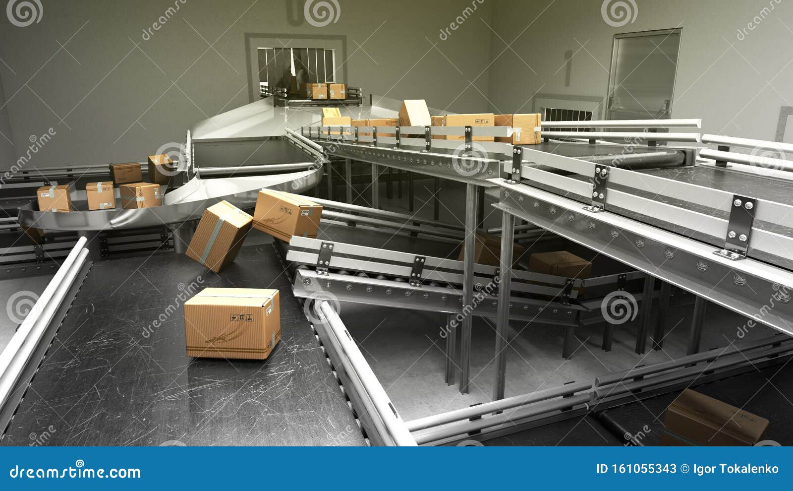 Modern Sorting System Conveyor Concept Cardboard Boxes on Conveyor 3d ...