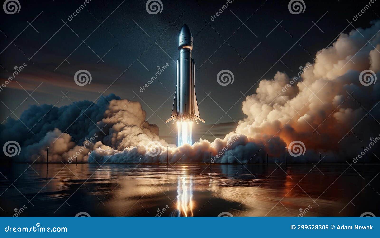 Modern Space Rocket Launch Night Sky Starry Background Smoke Blast ...