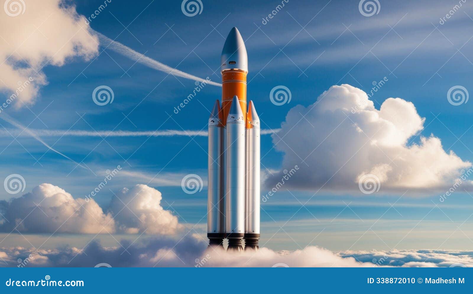 Modern Space Rocket Soars through a Stunning Cloudy Sky: a Vision of ...
