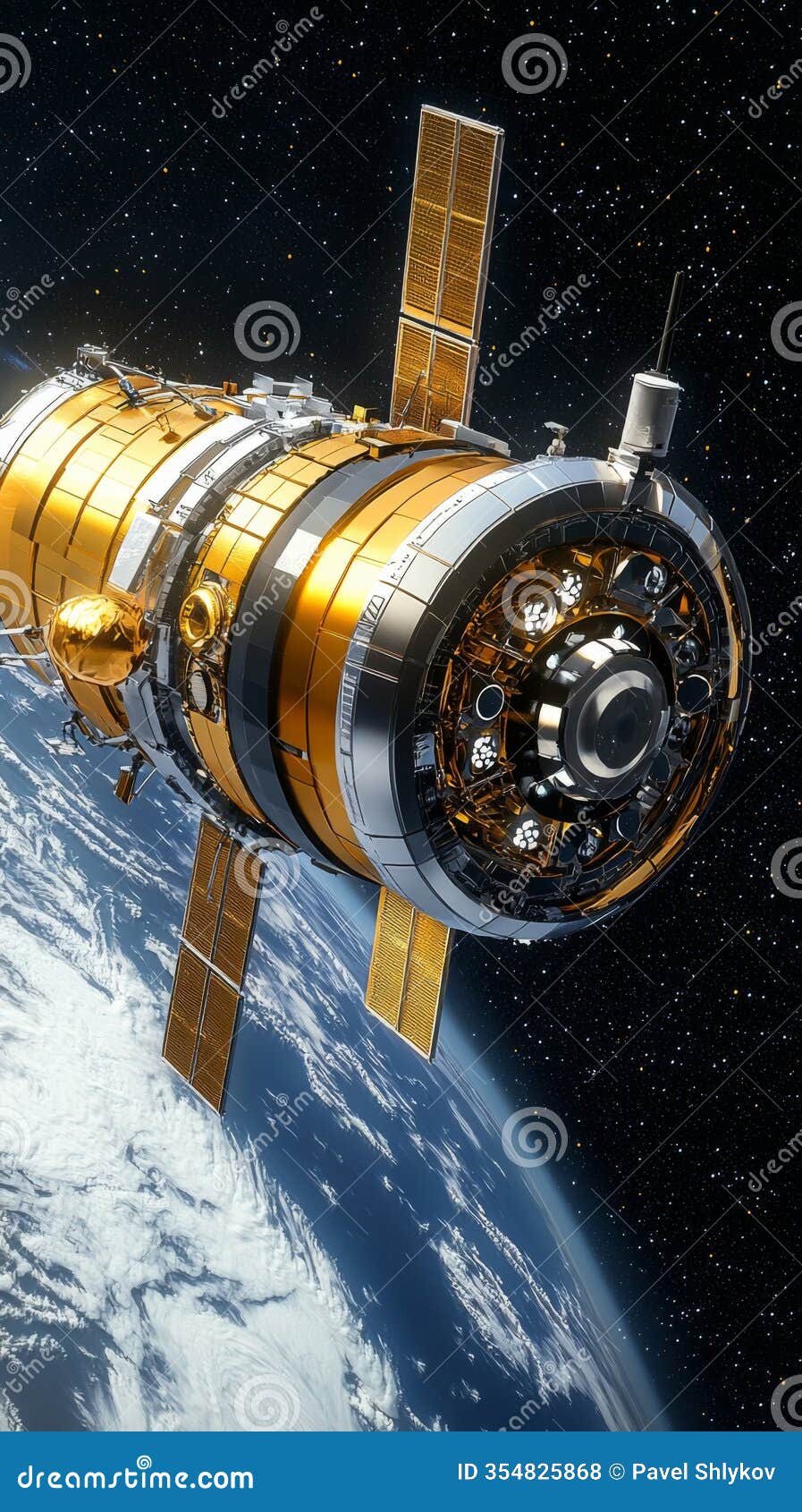 Modern Spacecraft Orbits Earth, Showcasing Advanced Technology Against ...
