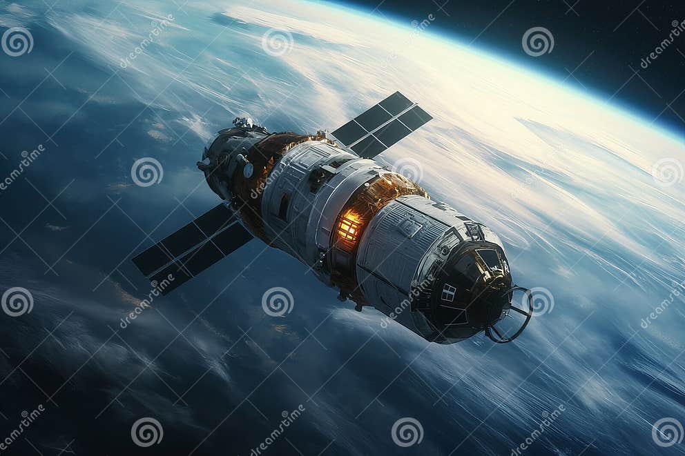 Modern Spacecraft Satellite with Solar Panels in Space - Advanced ...