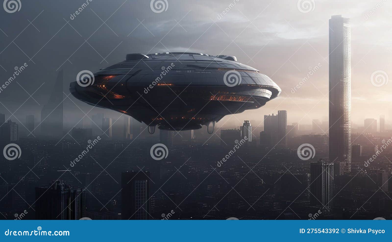 Modern Spaceship Locate on the City Generative AI Stock Illustration ...