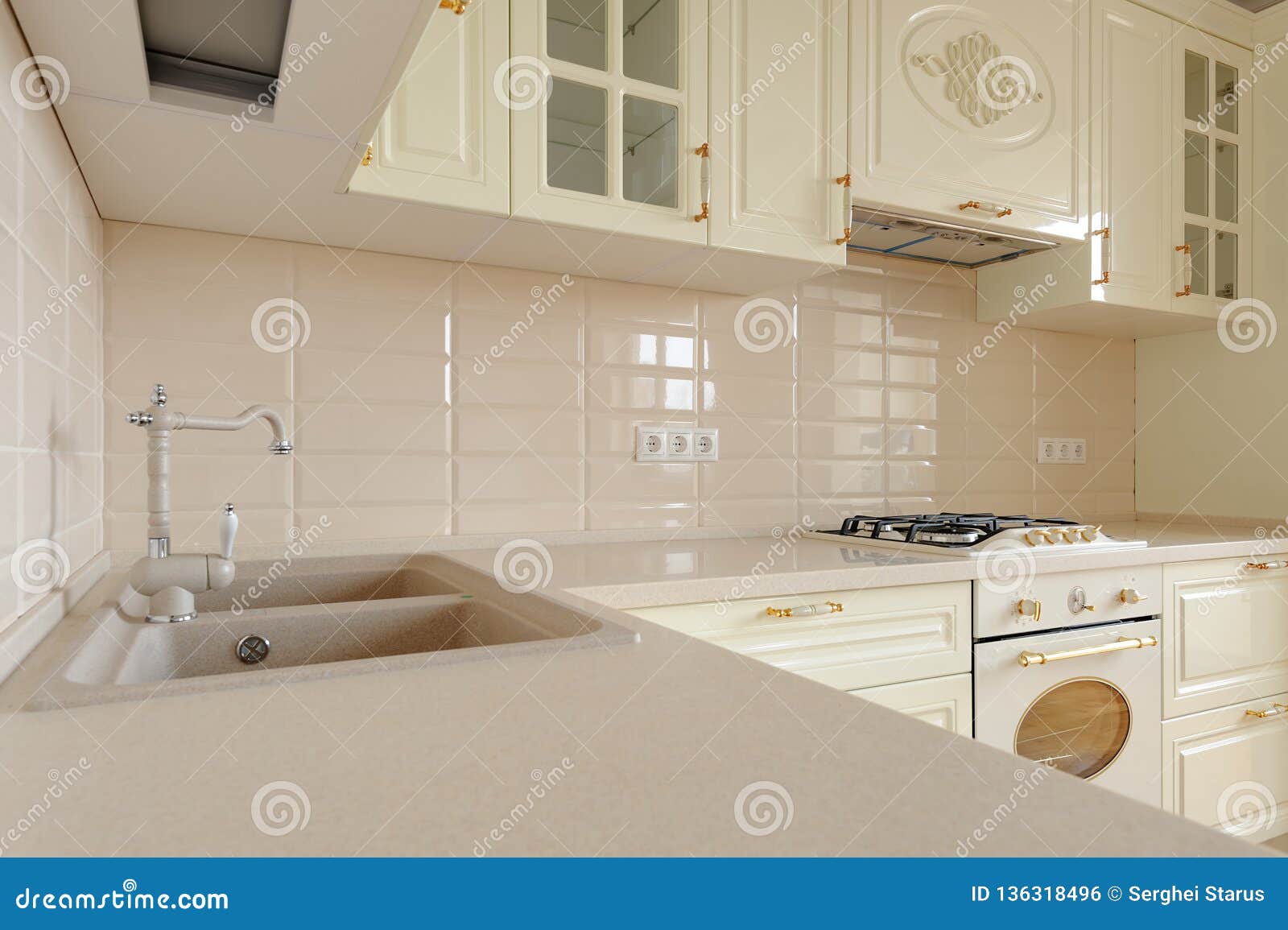 Classic Cream Colored Kitchen Closeup Stock Photo - Image of modern ...