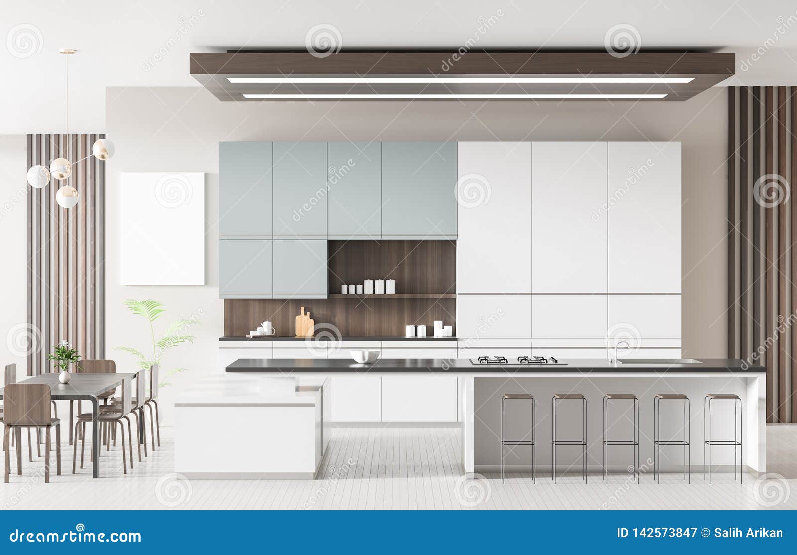 Modern Spacious Kitchen Interior with Island. Kitchen Design Concept ...