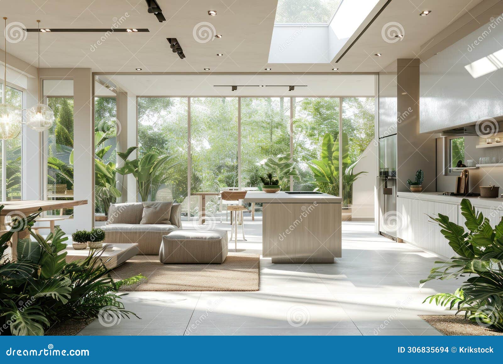 Modern Spacious Kitchen and Living Area with Natural Light. Stock ...