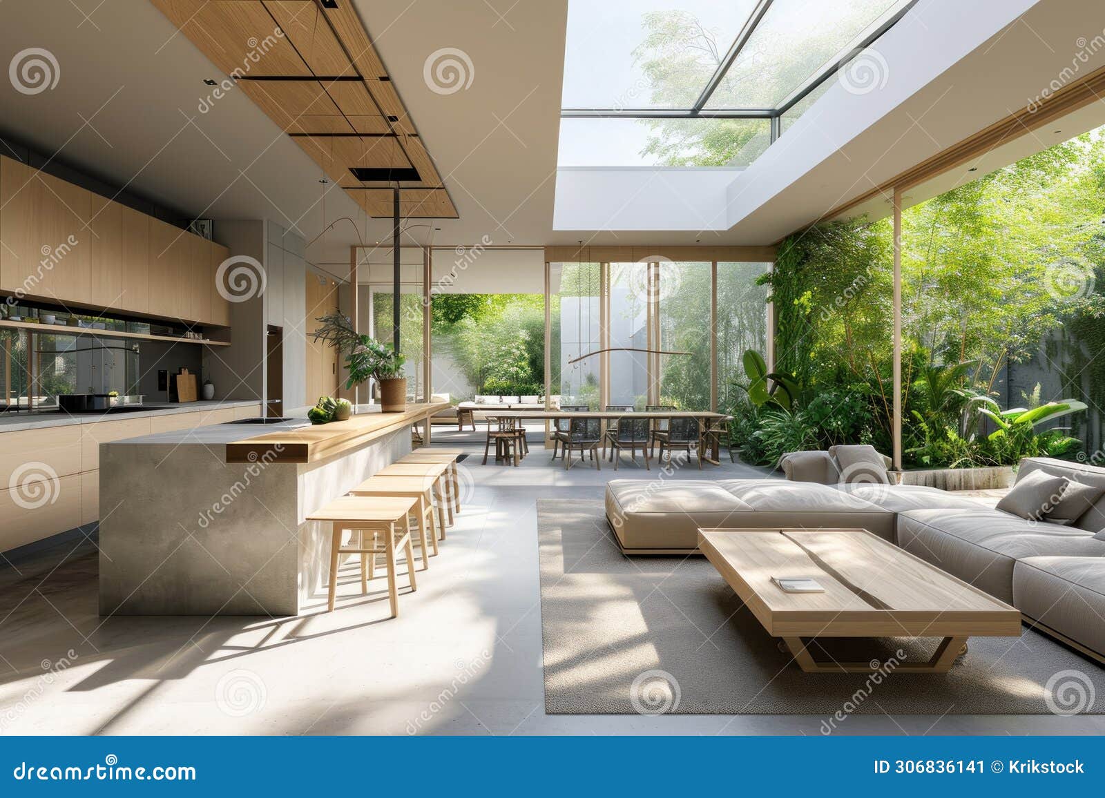 Modern Spacious Kitchen and Living Area with Natural Light. Stock ...