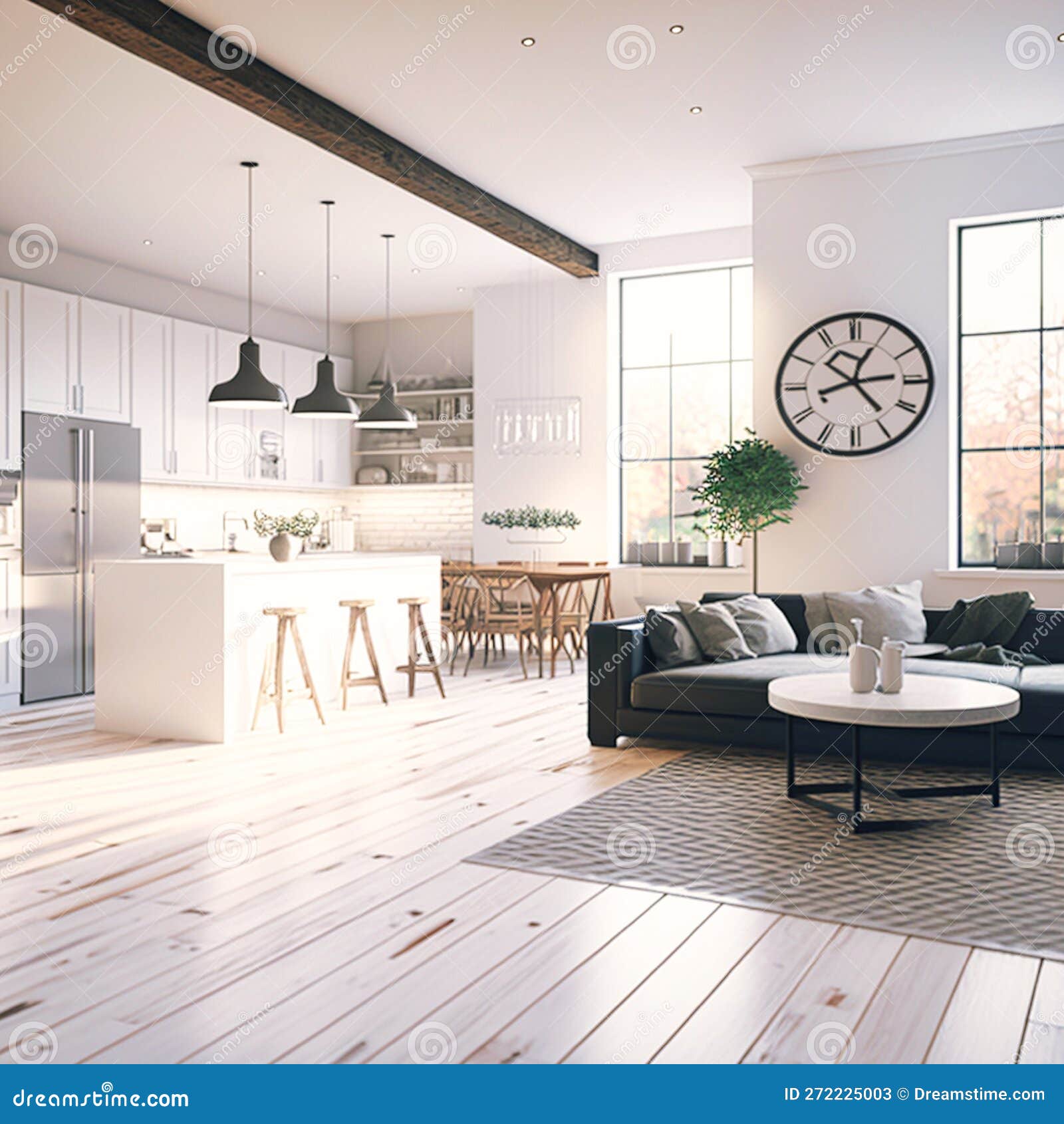 Modern Spacious Kitchen and Living Room, Generative AI Stock ...