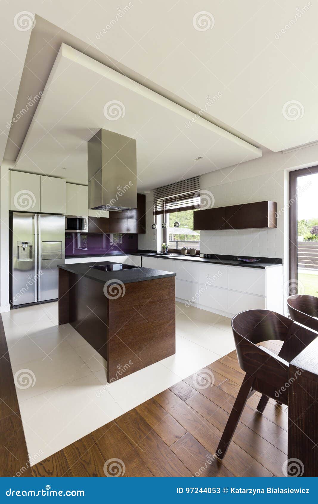 Modern and Spacious Kitchen Stock Image - Image of view, green: 97244053