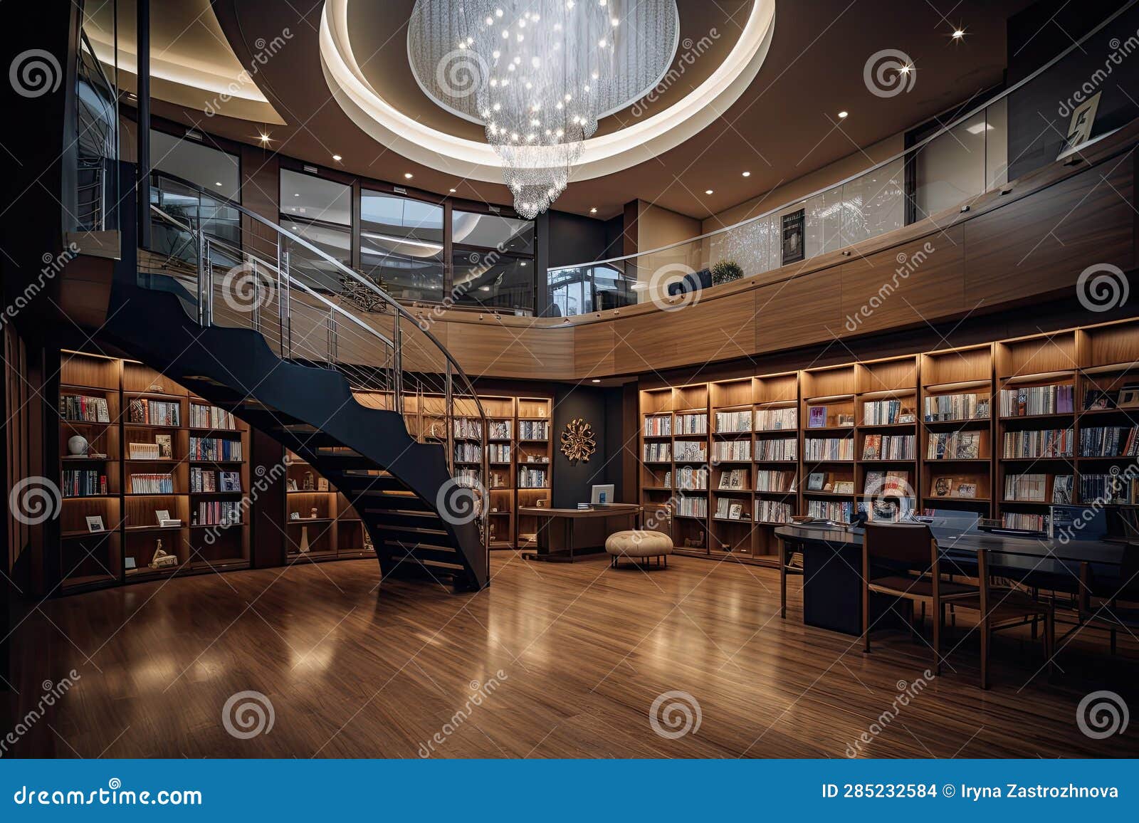 Modern Spacious Library with Lots of Books and Reading Space Stock ...