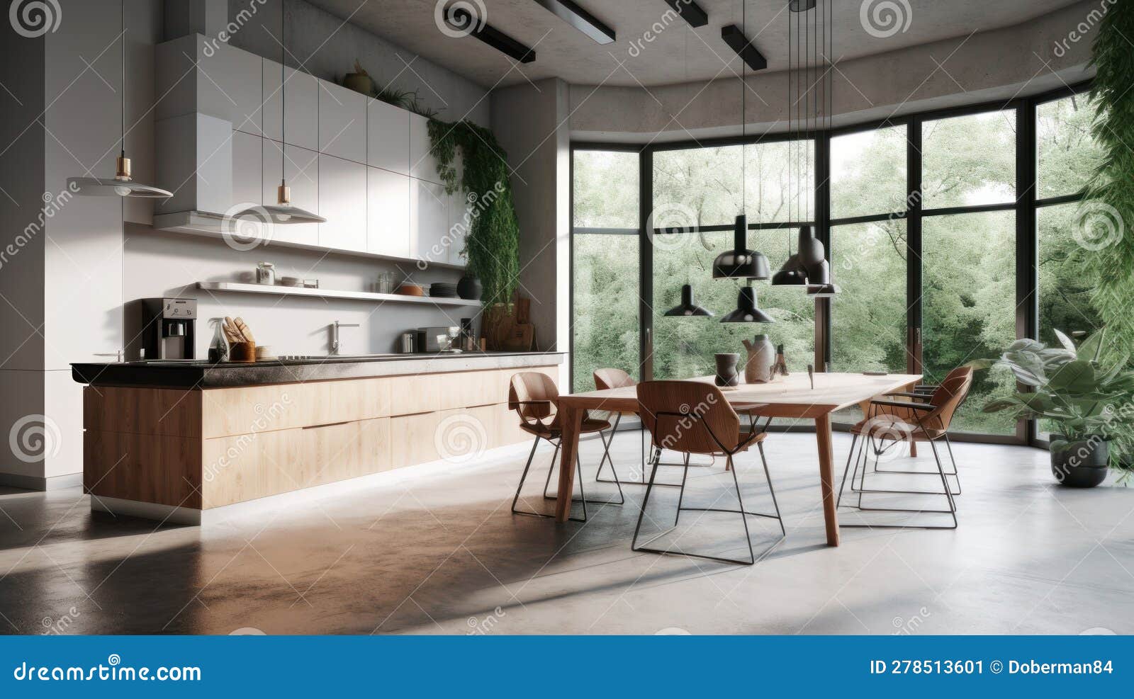 Modern Spacious Minimalistic Kitchen with Loft Elements with Large ...