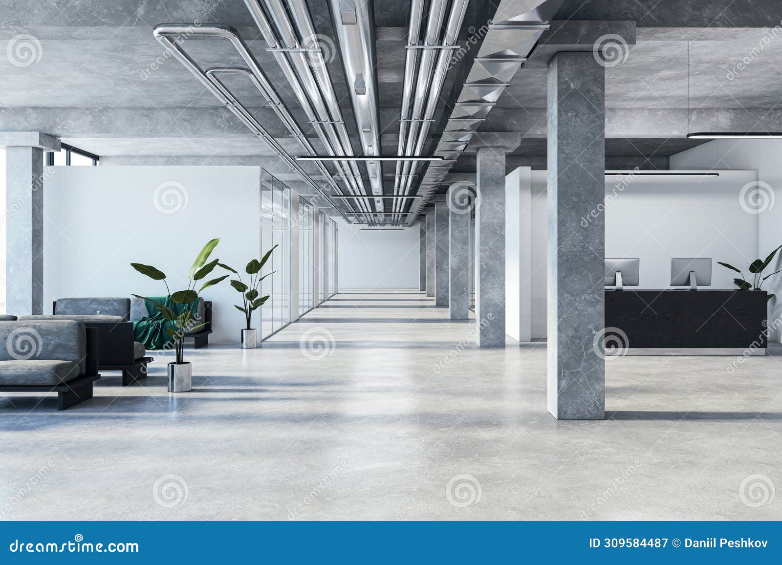 Modern Spacious Office Interior with Reception Desk and Furniture ...