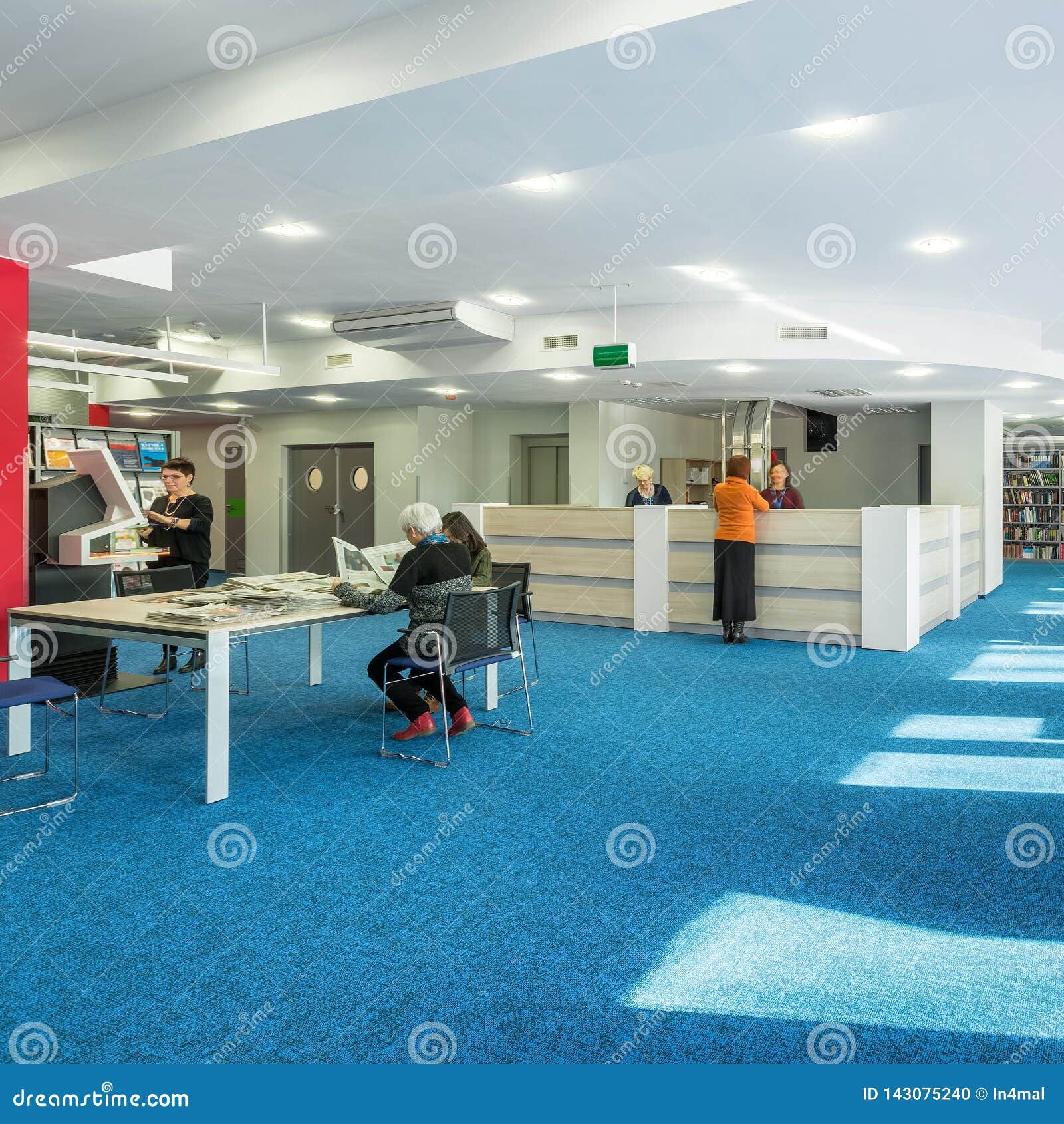 University Library with Blue Floor Stock Photo - Image of functional ...