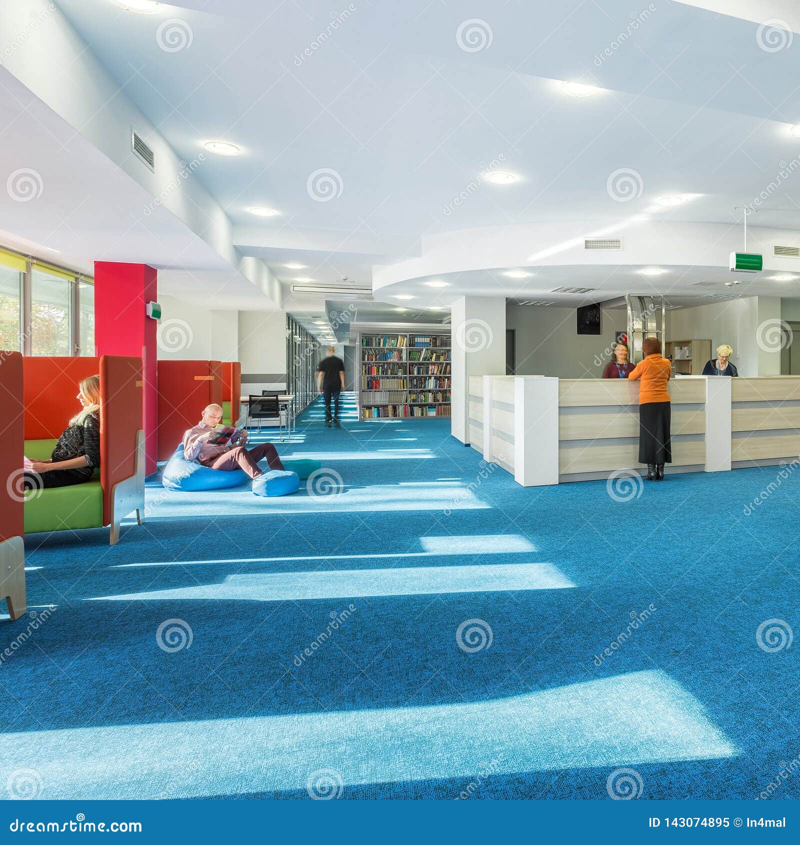 Modern University Library with Reception Stock Image - Image of ...