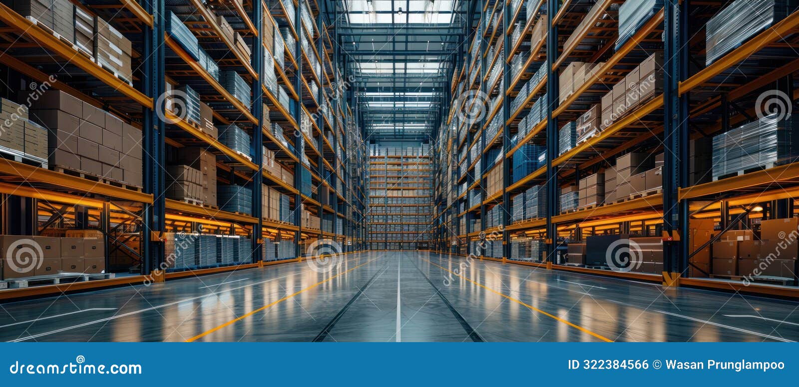 Modern Spacious Warehouse Interior, Sleek Design, Top View, Showcasing ...