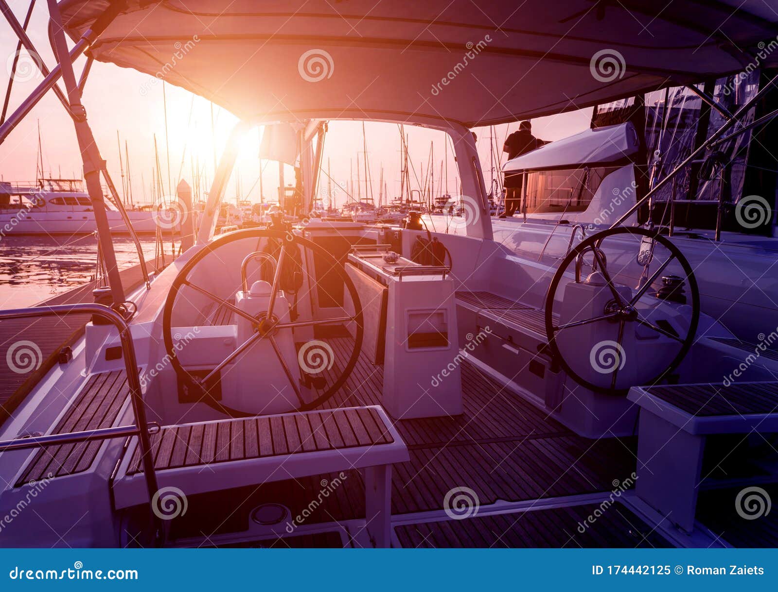 A Modern Speed Boat Yacht Steering Wheels. Stock Image - Image of ...