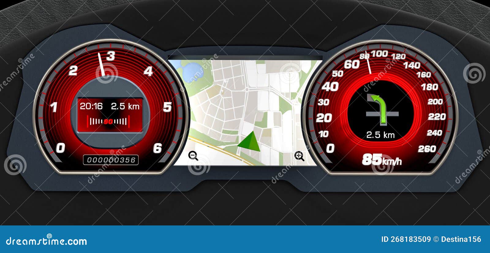 Modern Speedometer of a Car with Navigation Screen. 3D Illustration ...