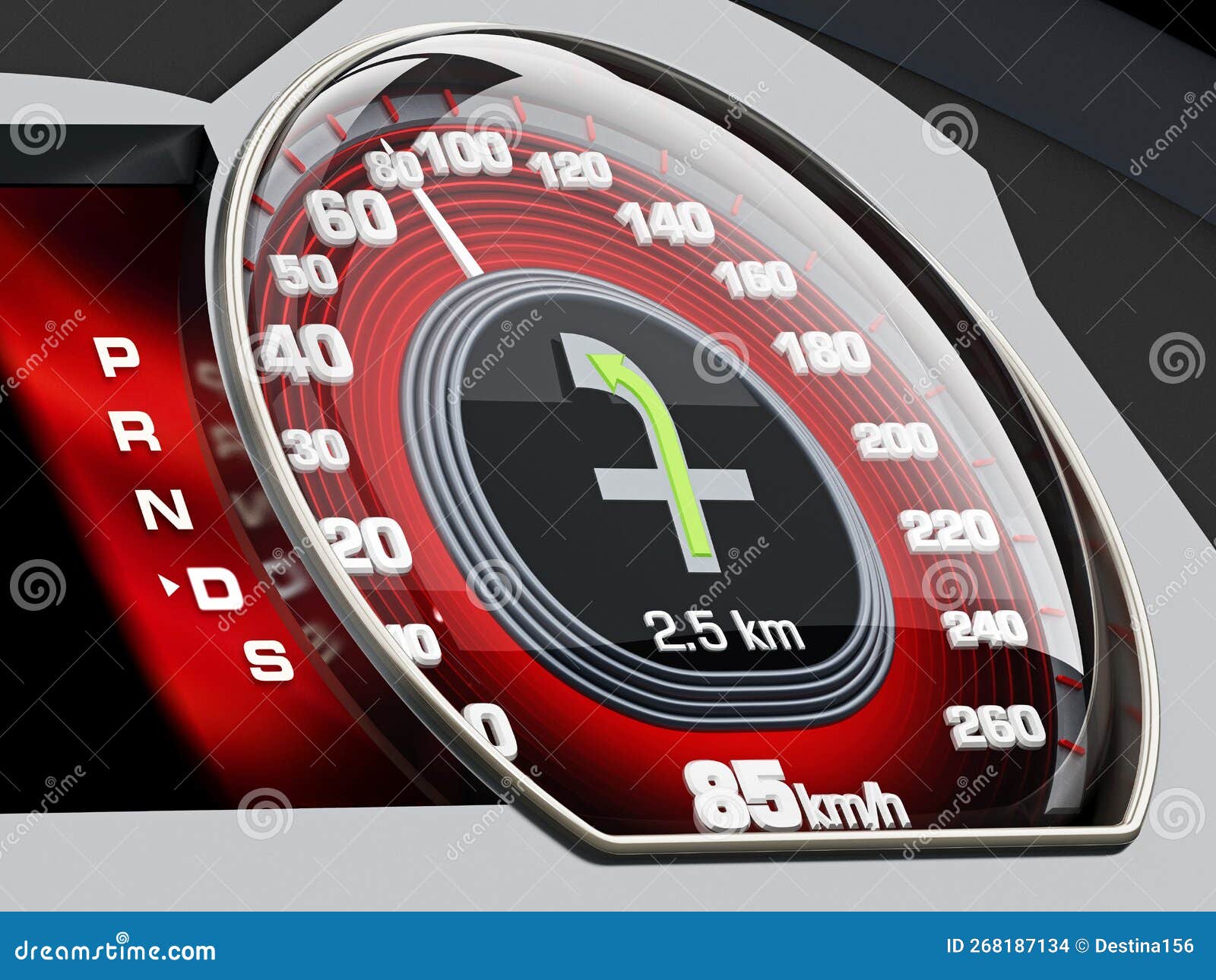Modern Speedometer of a Car with Navigation Screen. 3D Illustration ...
