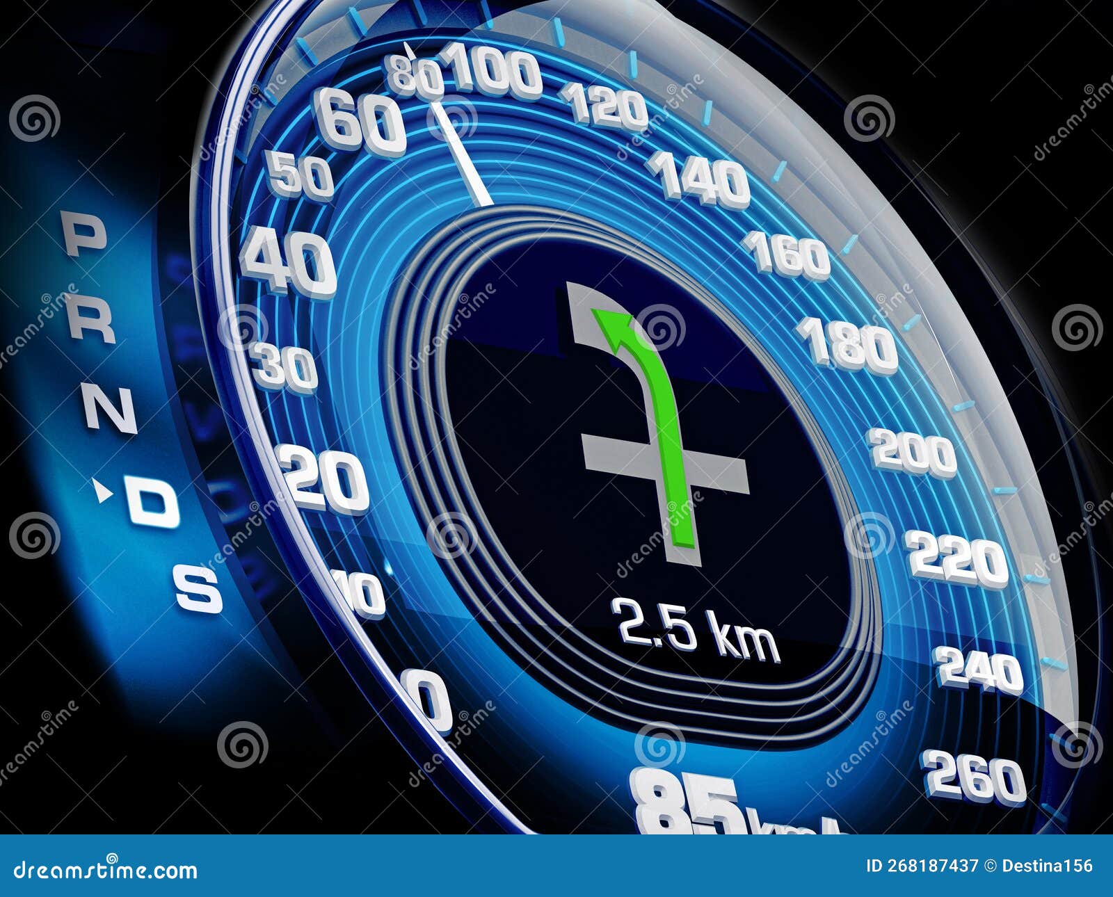 Modern Speedometer of a Car with Navigation Screen. 3D Illustration ...