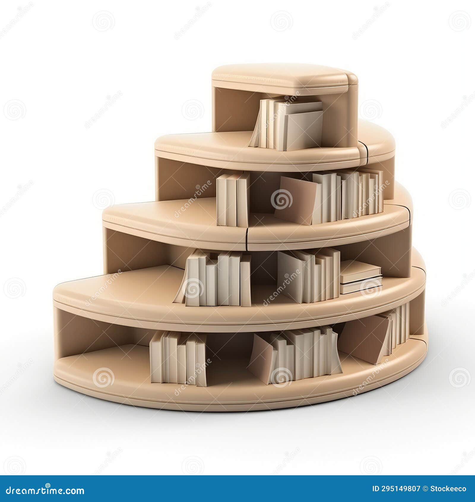 Modern Spiral Bookshelf Design with Beige Ottoman Stock Illustration ...