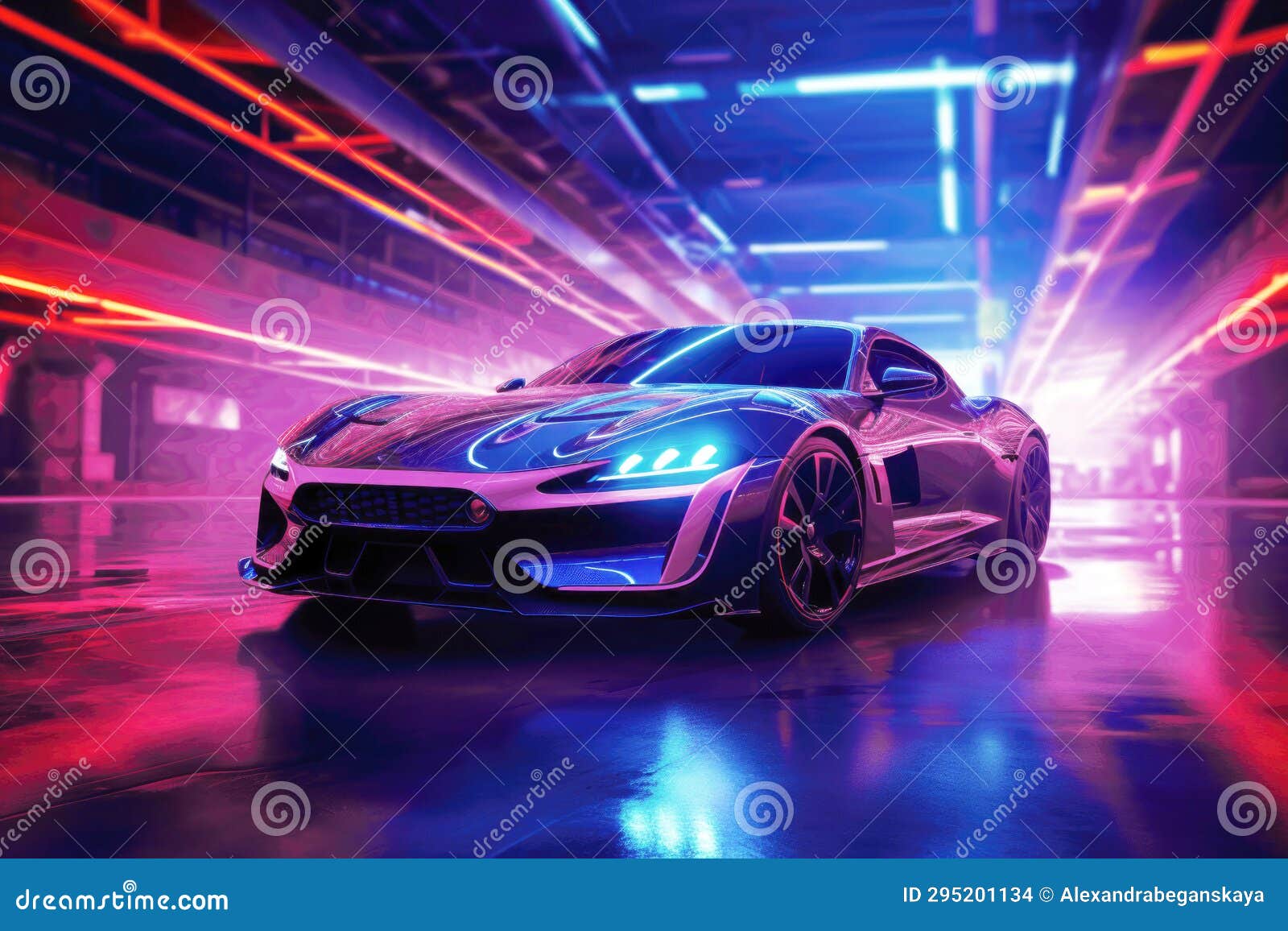 Modern Sports Car with Neon Lights Stock Photo - Image of glow, room ...